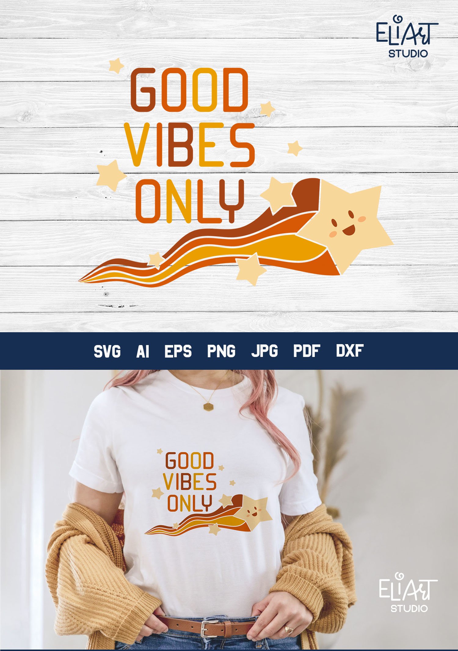 Good Vibes Only SVG | Groovy Star PNG Illustration