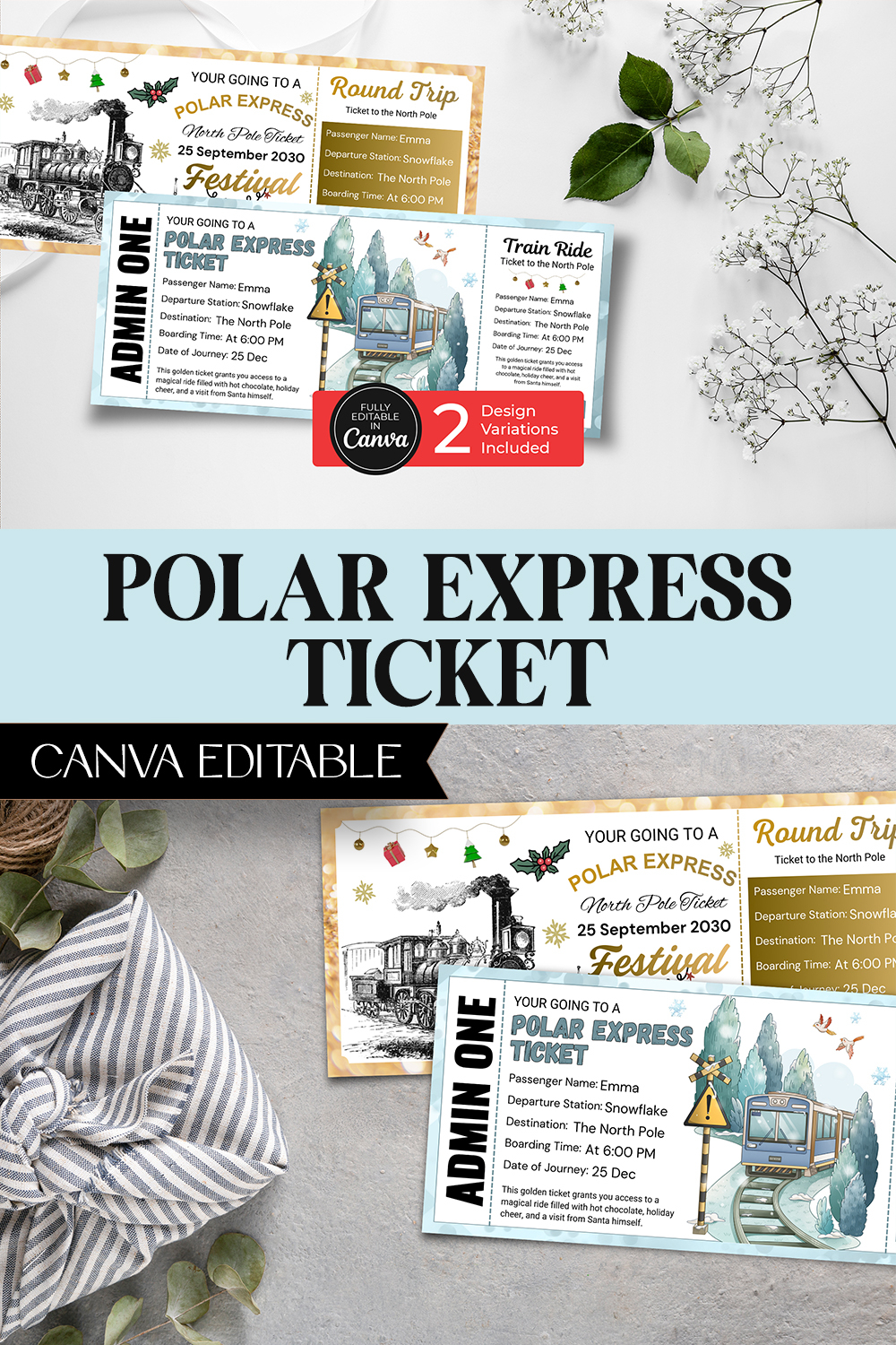 Personalized Polar Express Ticket, Canva Editable Template