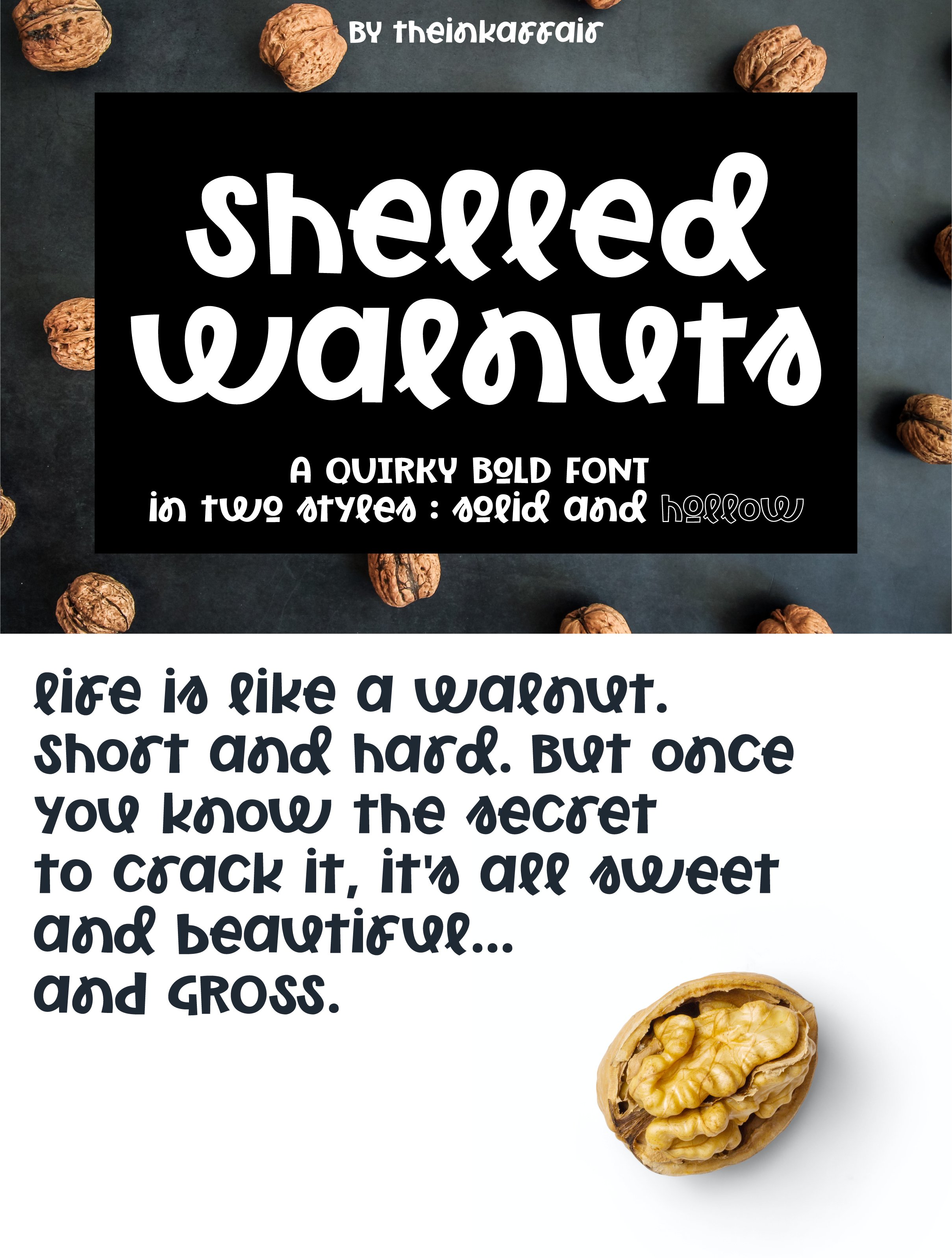 Shelled Walnuts, solid and hollow cuttable font
