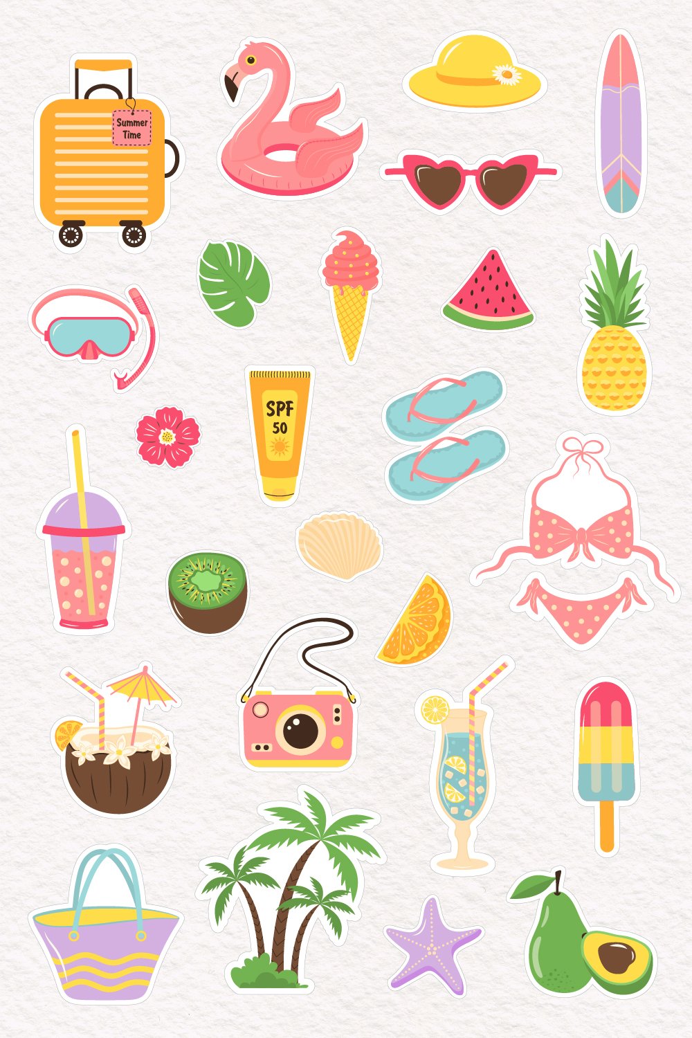 Printable stickers, such as cute summer beach clipart