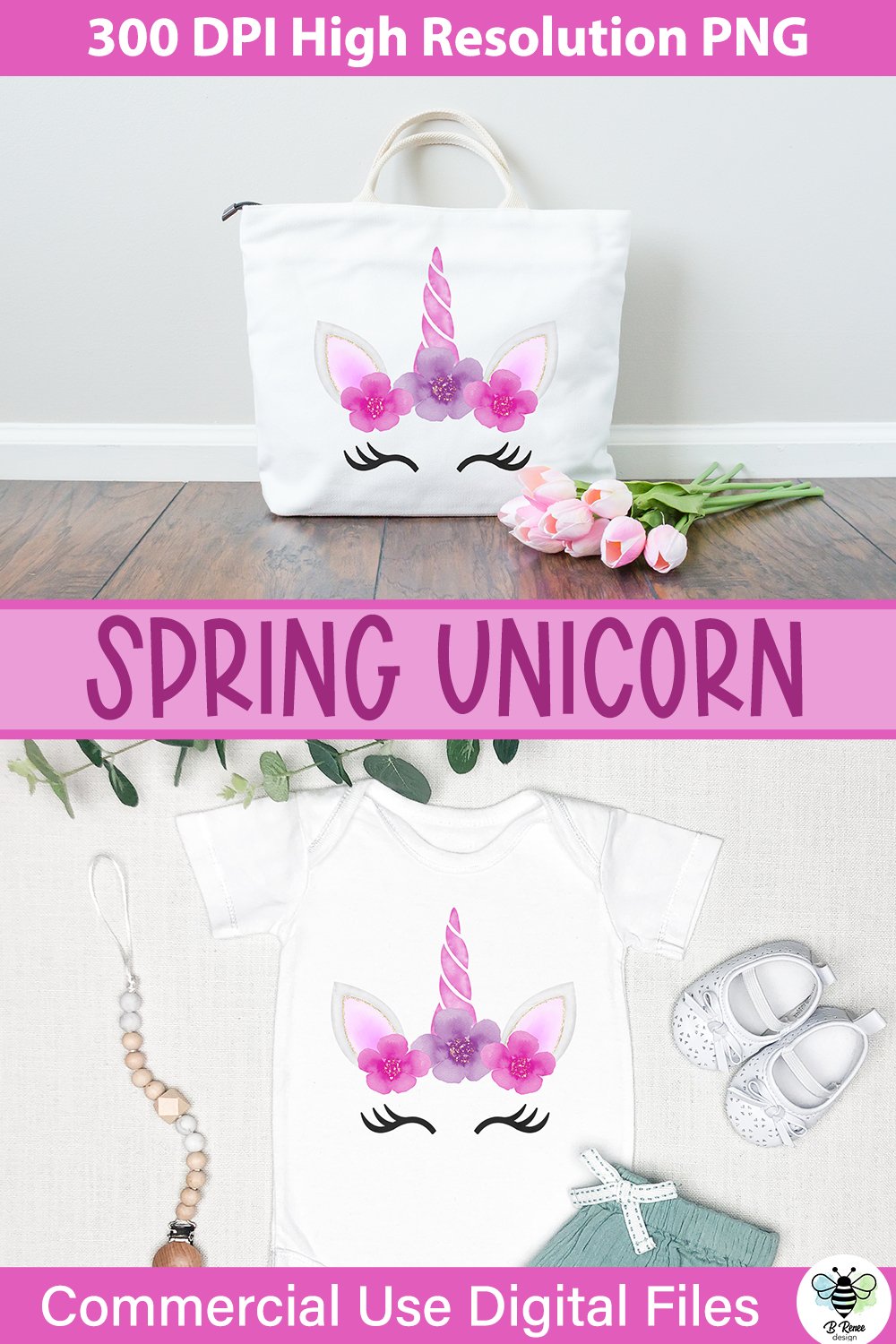 Spring Unicorn PNG with Pink Flowers