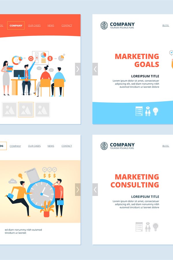 Management landing. Business website page layout organizatio
