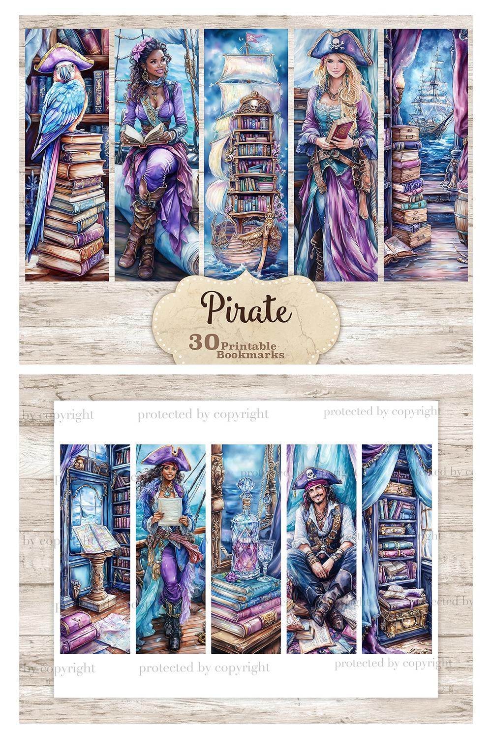 Pirate Bookmarks Printable Set | Nautical Bookmark Designs