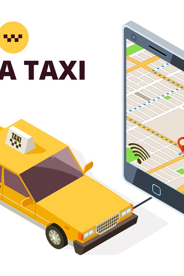 Isometric mobile taxi and gps city map. Navigation system fo
