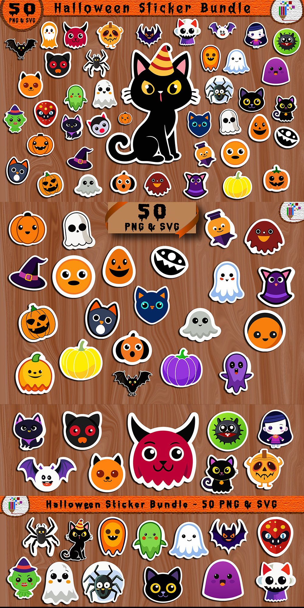 Halloween Sticker Bundle Printable Stickers 50 PNG (4622941)