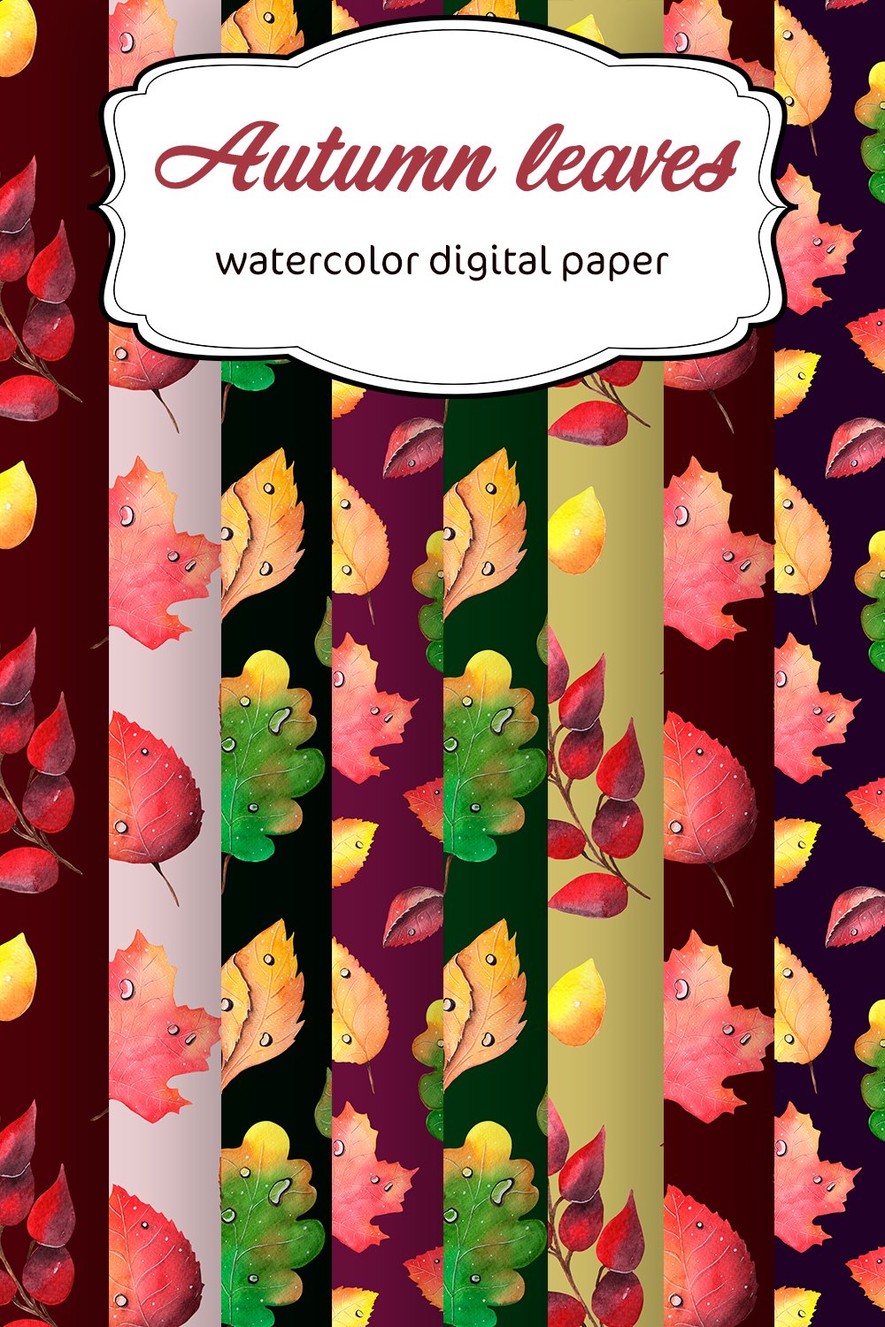 Fall leaves digital paper | 4 autumn leaf seamless patterns