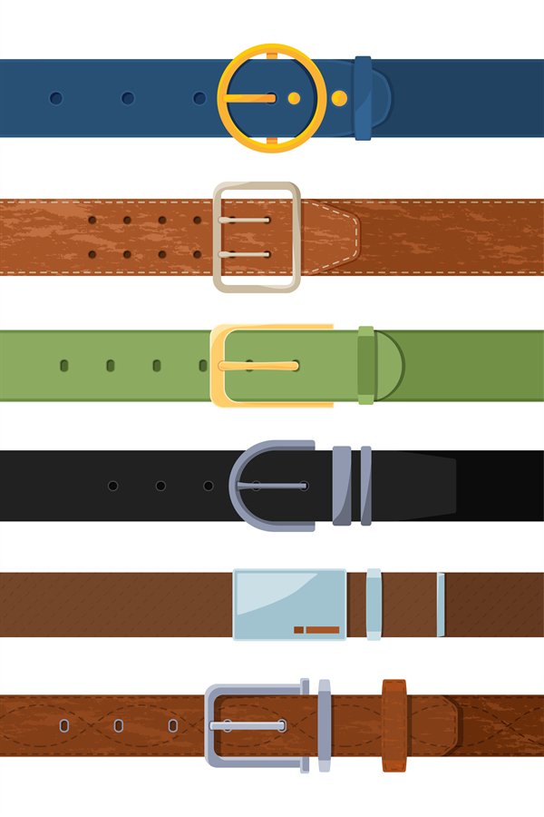 Clothing belt. Vector set of various colored belts