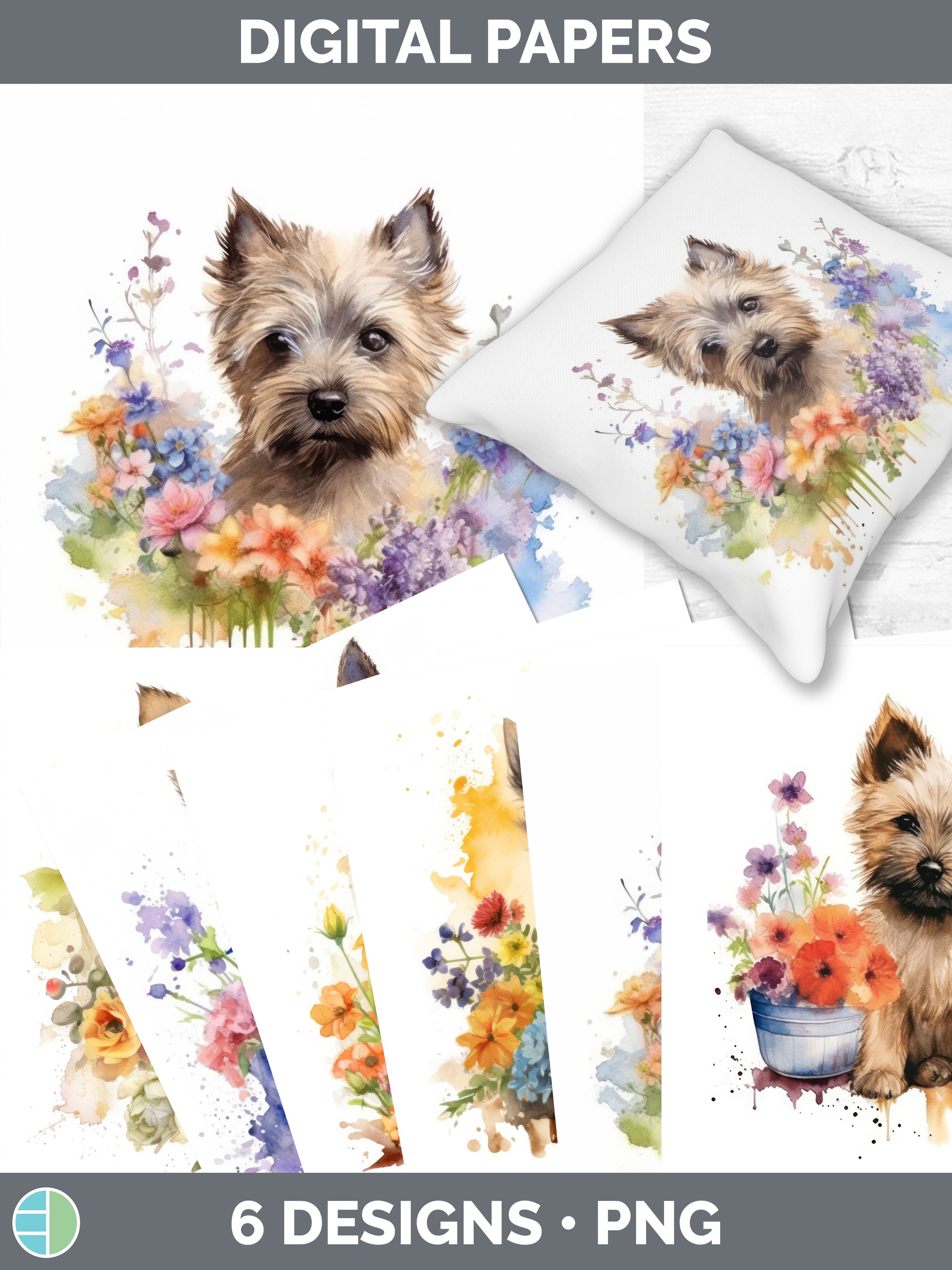Watercolor Cairn Terrier Dog Paper Backgrounds | Digital Scr