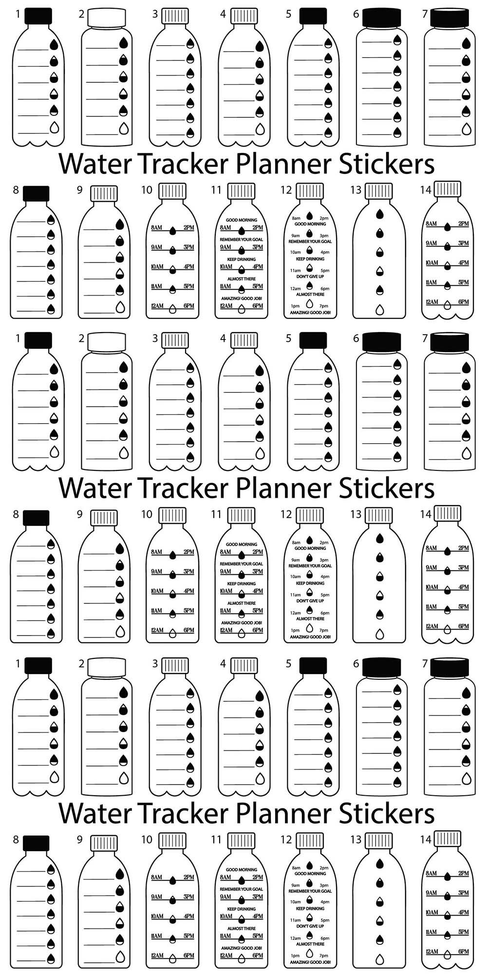 Water Tracker Planner Stickers