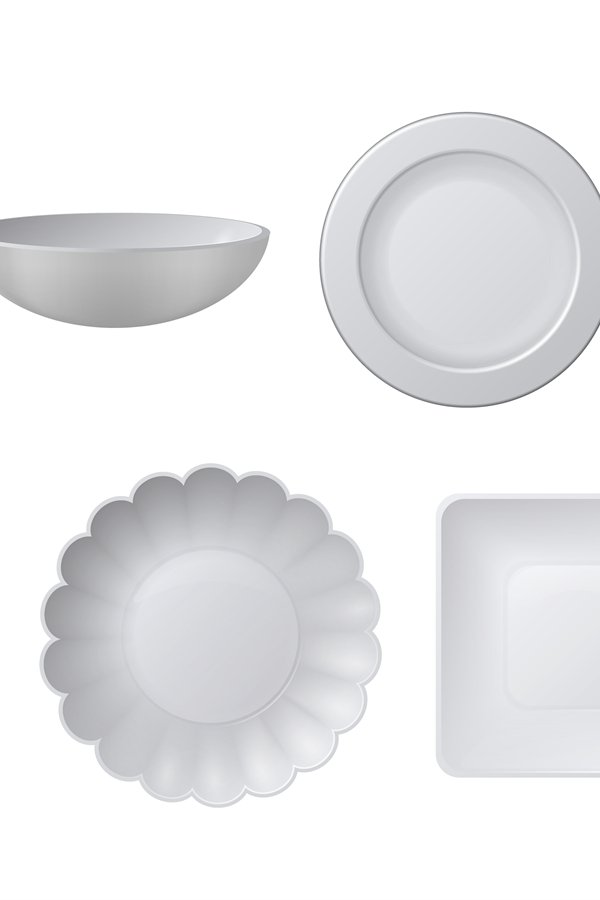 White realistic plates. Top view plate collection, isolated (1778286 ...