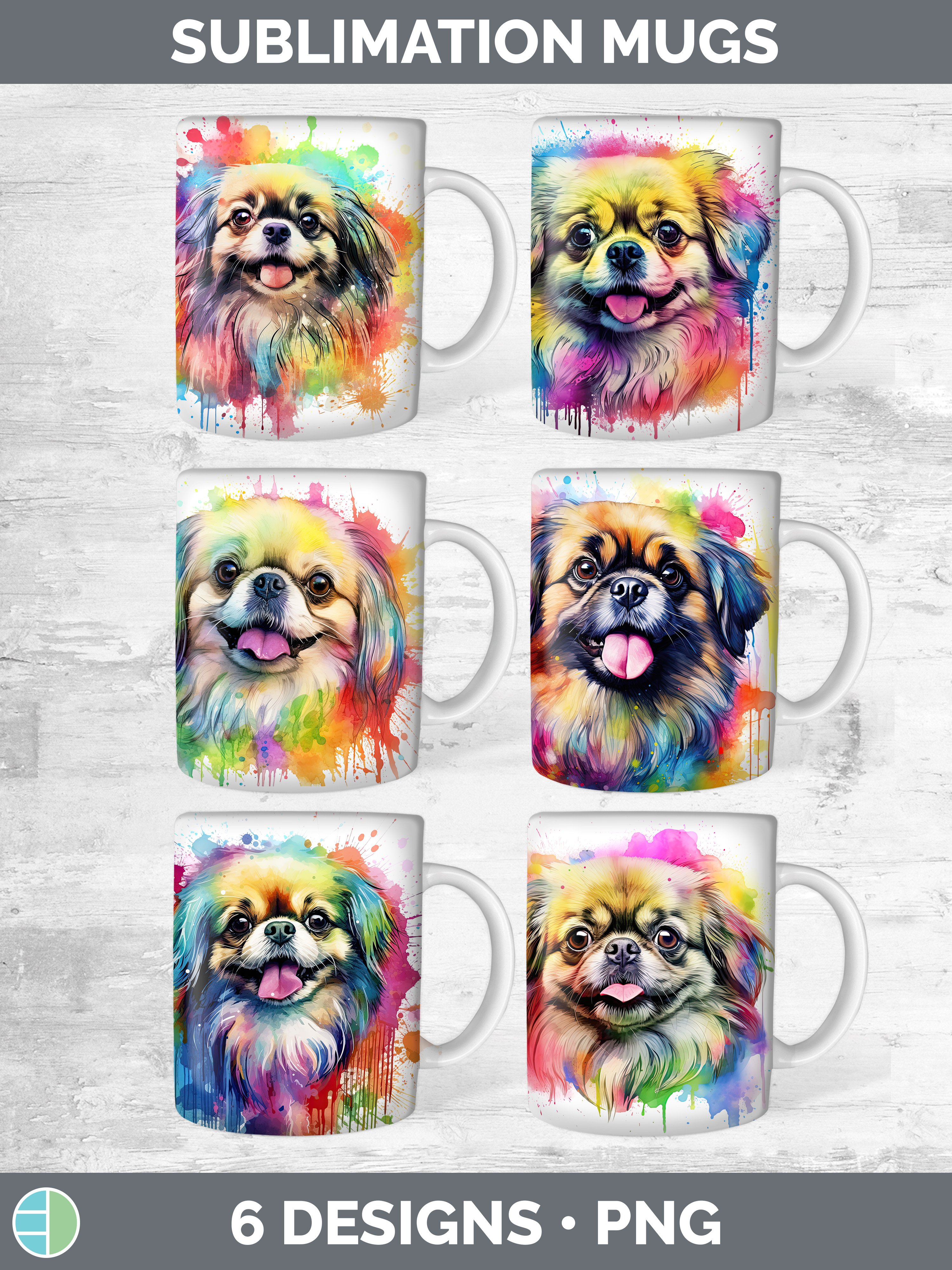 Splat Rainbow Pekingese Dog Mug Wrap | Sublimation Coffee Cu