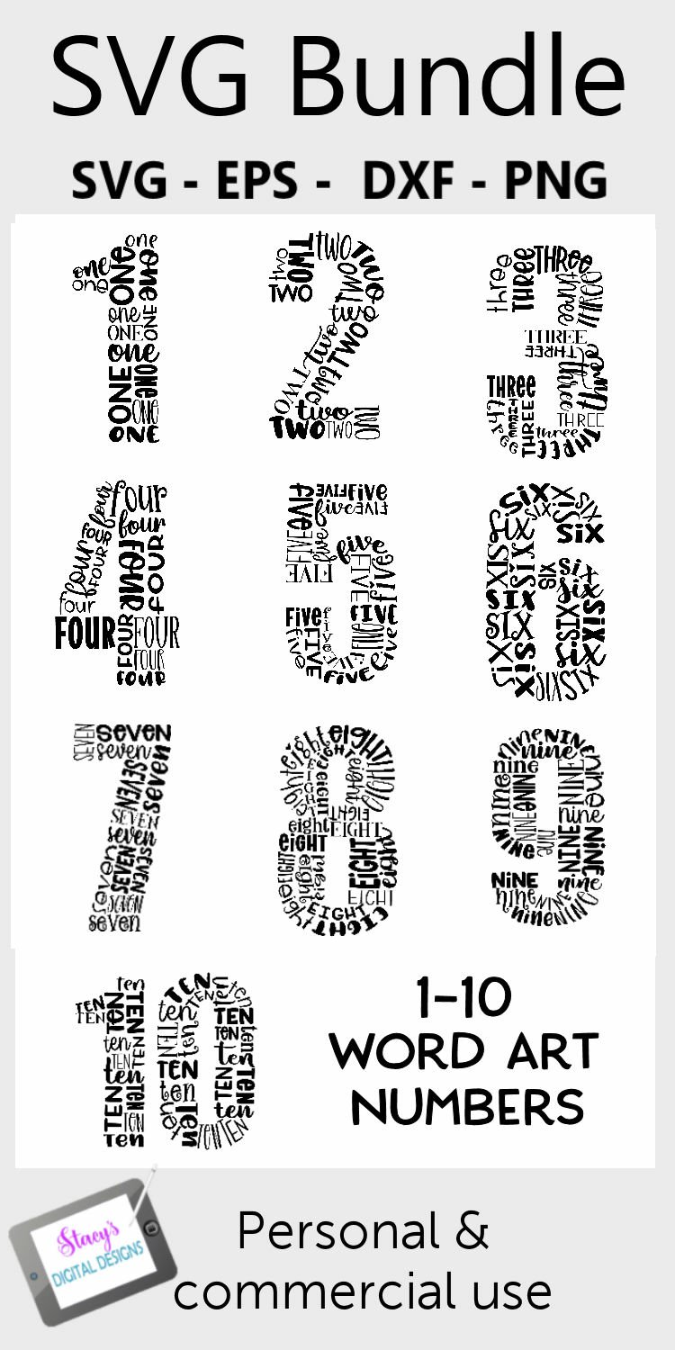 Number Bundle - 10 Milestone numbers - Word Art