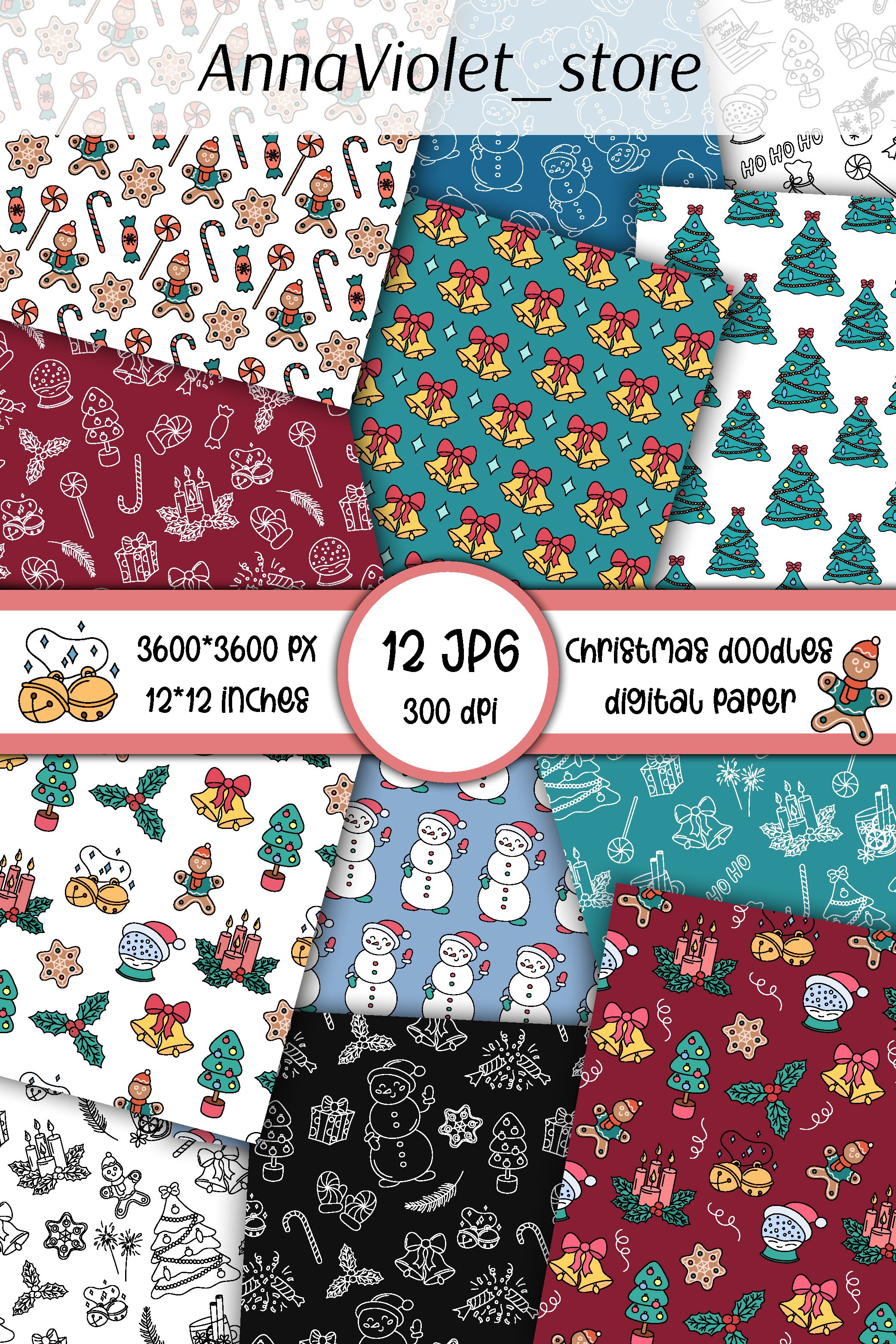 Christmas Digital Paper | Cute Xmas Patterns JPG