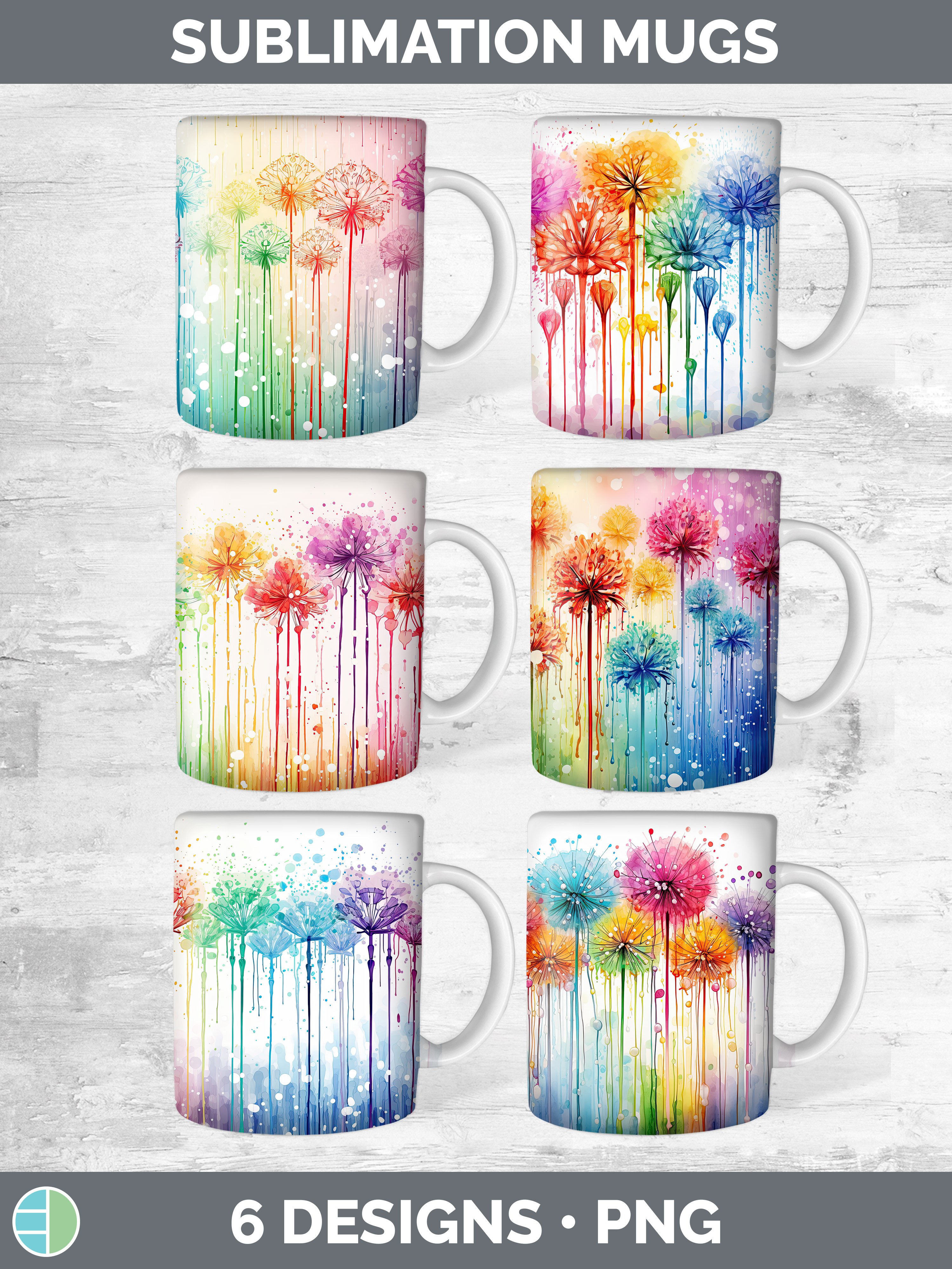 Splat Rainbow Allium Flowers Mug Wrap | Bundle Coffee Cup De