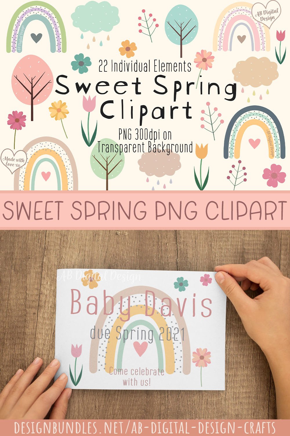 Spring Garden Clipart, Rainbows & Flowers PNG