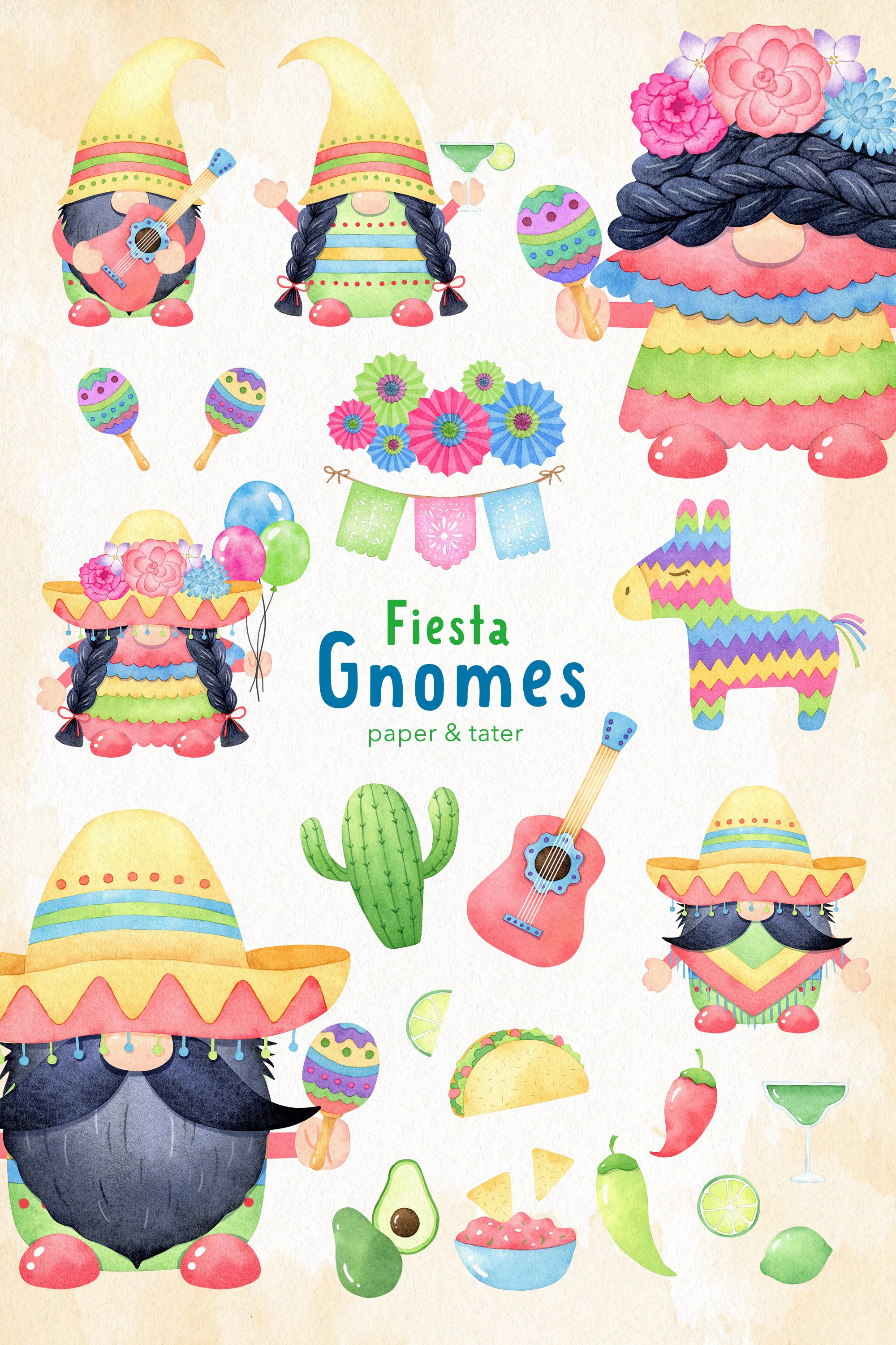 Watercolor Cinco de Mayo Fiesta Gnomes Clipart Mexican Party