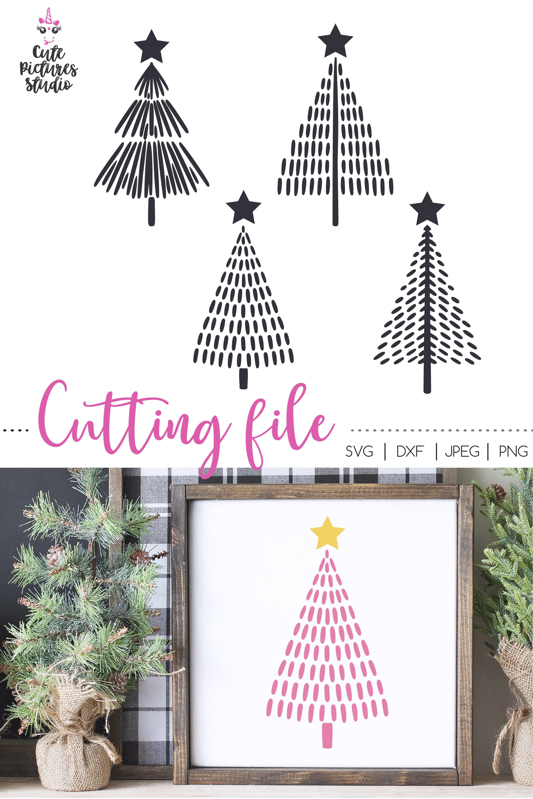 Set of cute hand-drawn Christmas pine trees SVG (1716159)