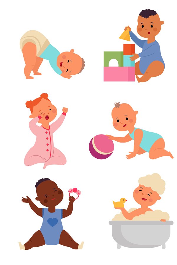 Newborn baby characters. Cute toddler, babies isolated with