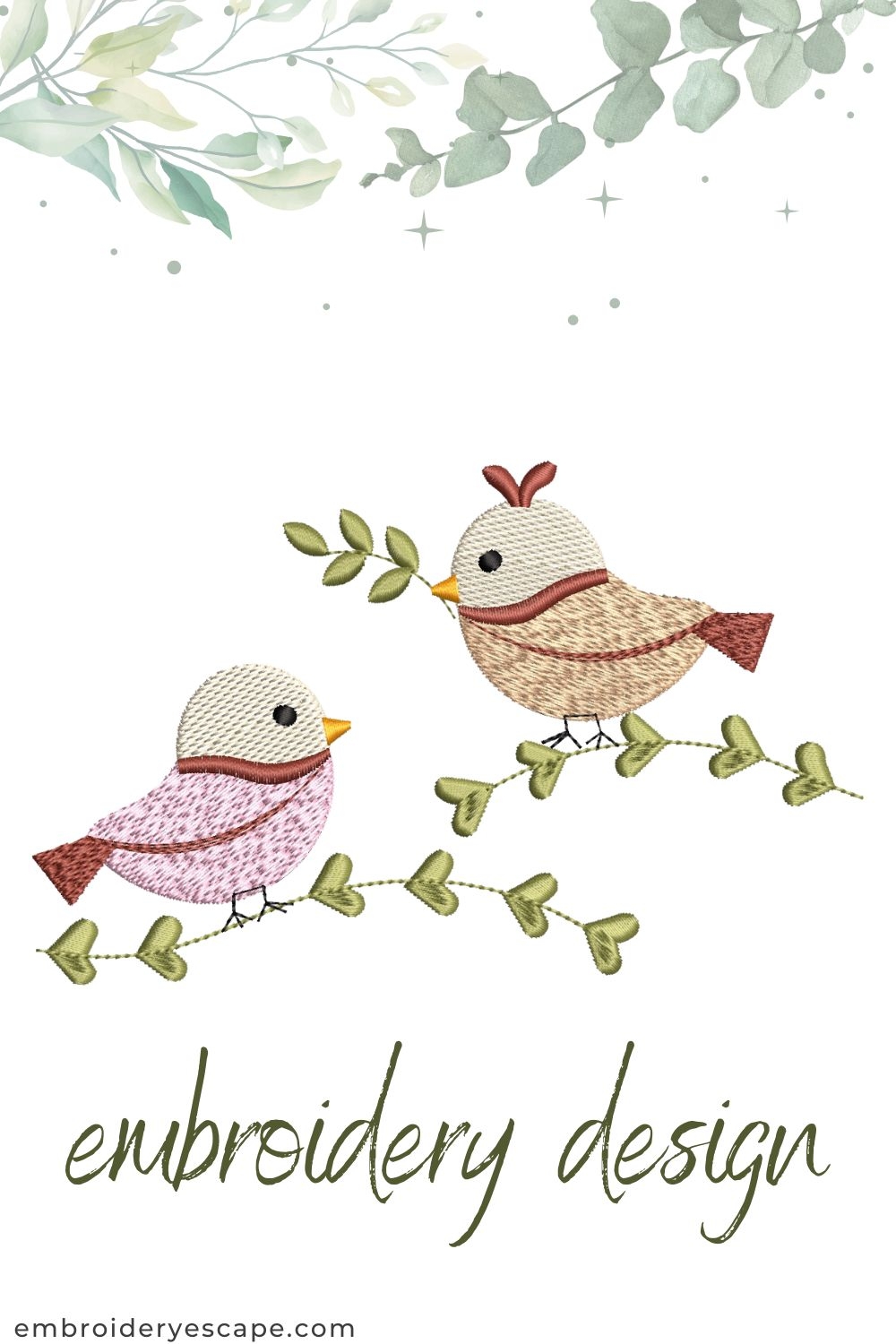 Little birds embroidery design - nature embroidery pattern