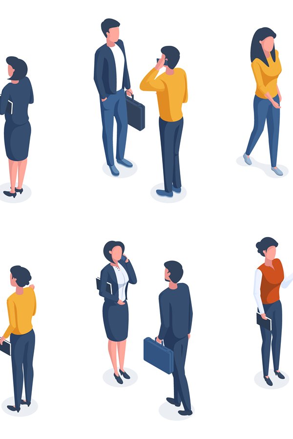 Isometric people. Male and female adult 3d isometric charact