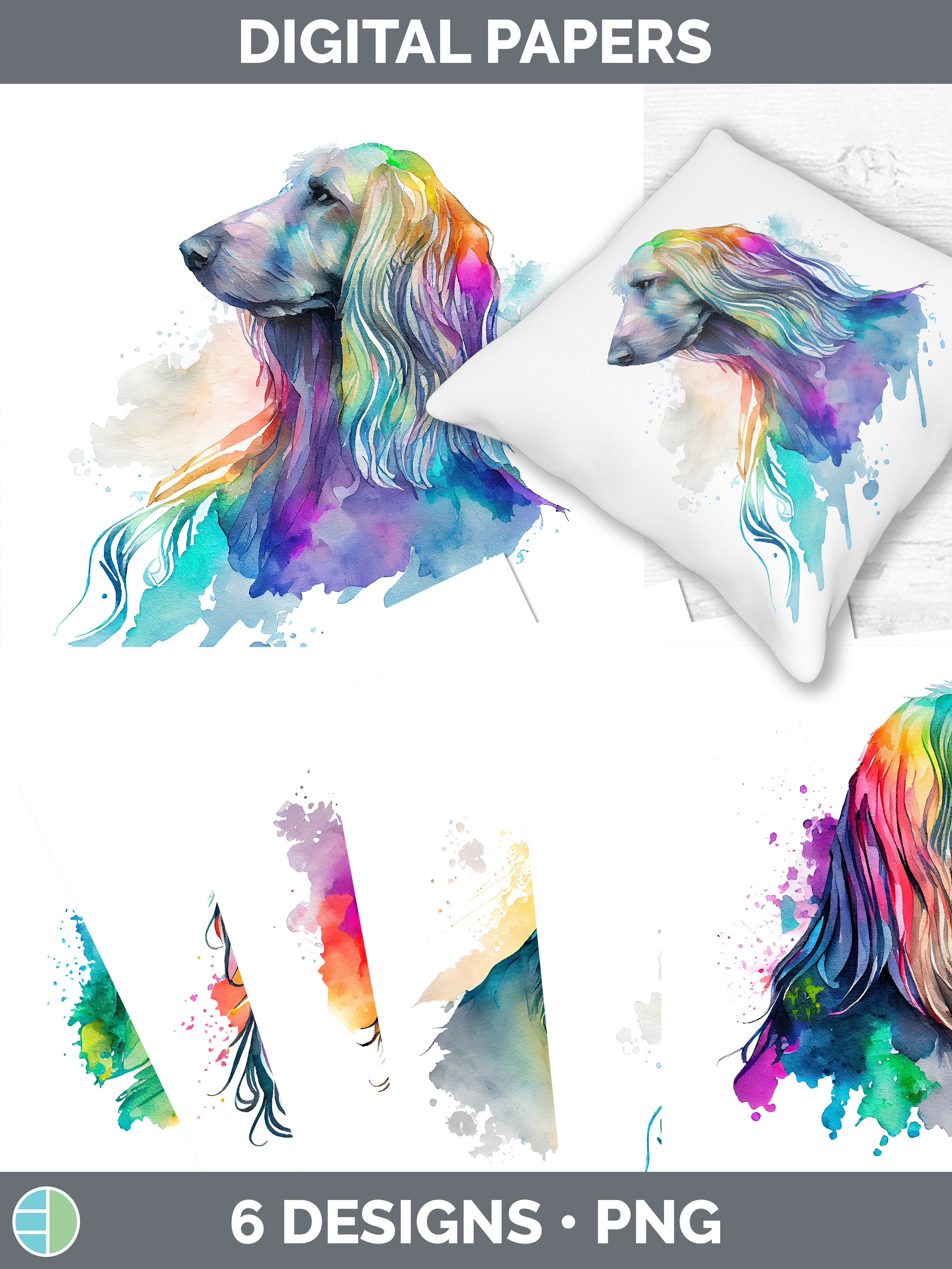 Rainbow Afghan Hound Dog Paper Backgrounds | Digital Scrapbo