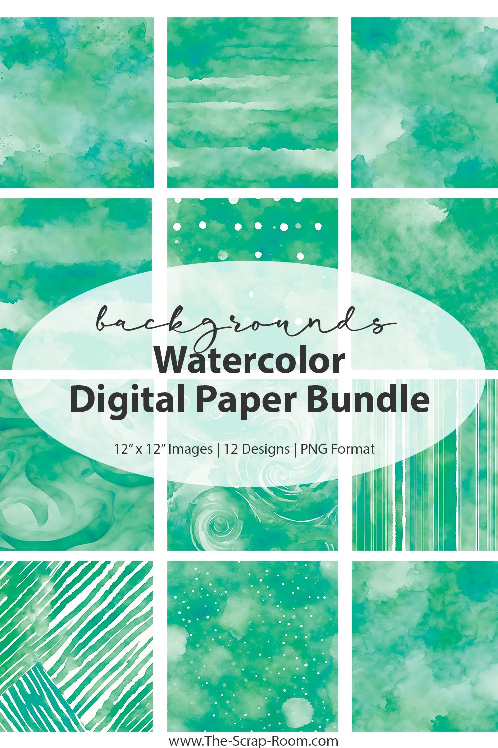 Digital Paper, printable paper bundle: Green Watercolors