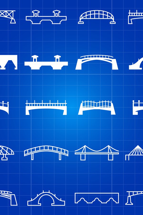 White outline and thin line bridges icons
