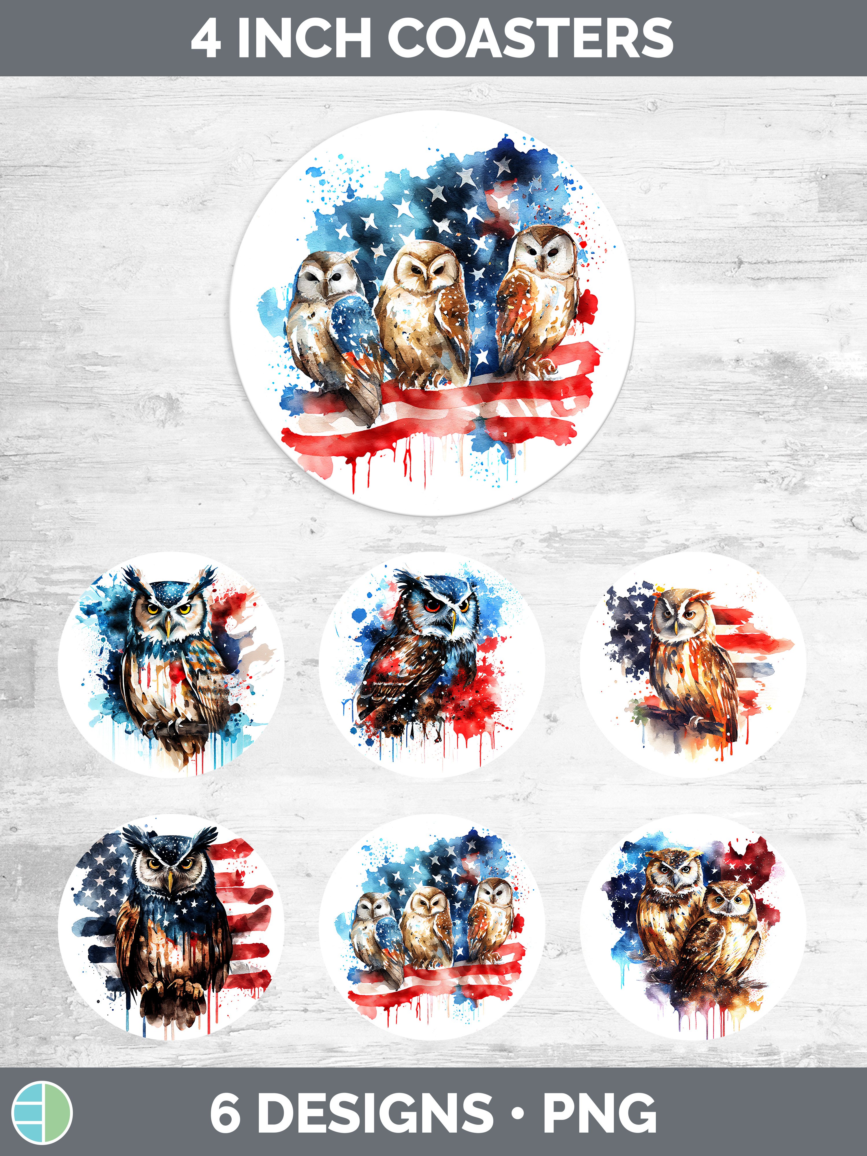 Patriotic Owl Bird Round Coaster | Sublimation Coaster Desig