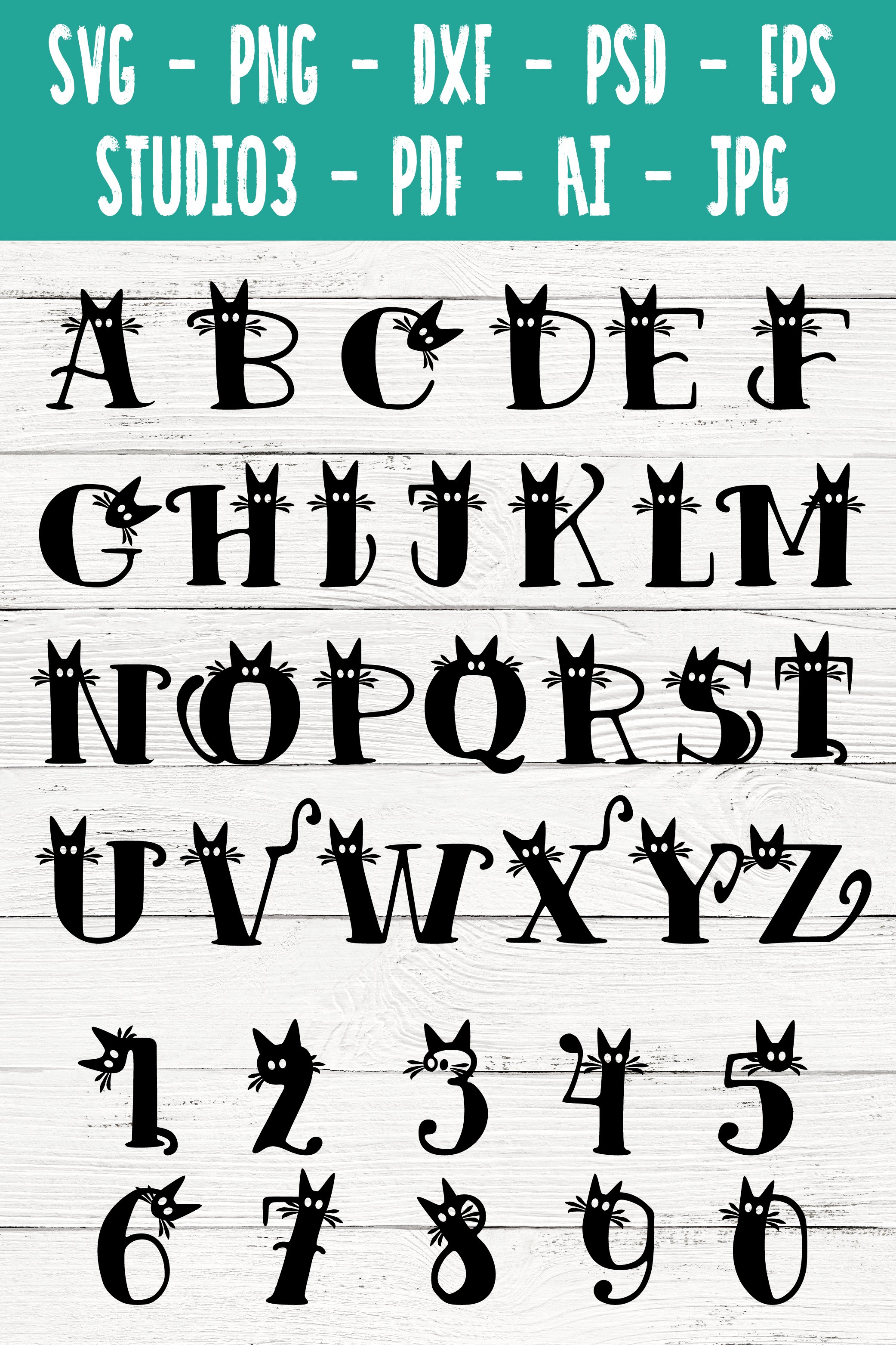 Vector Black Cats Alphabet & Numbers