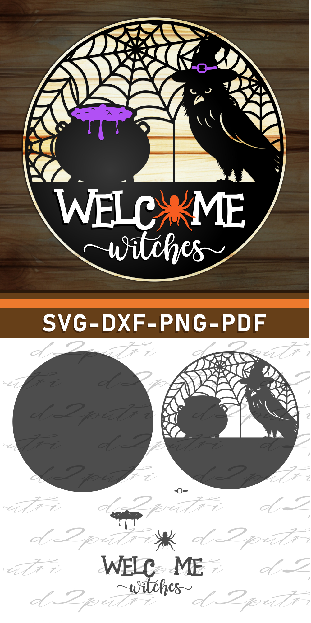 Welcome Witches, Halloween Round Door Hanger Sign SVG Files