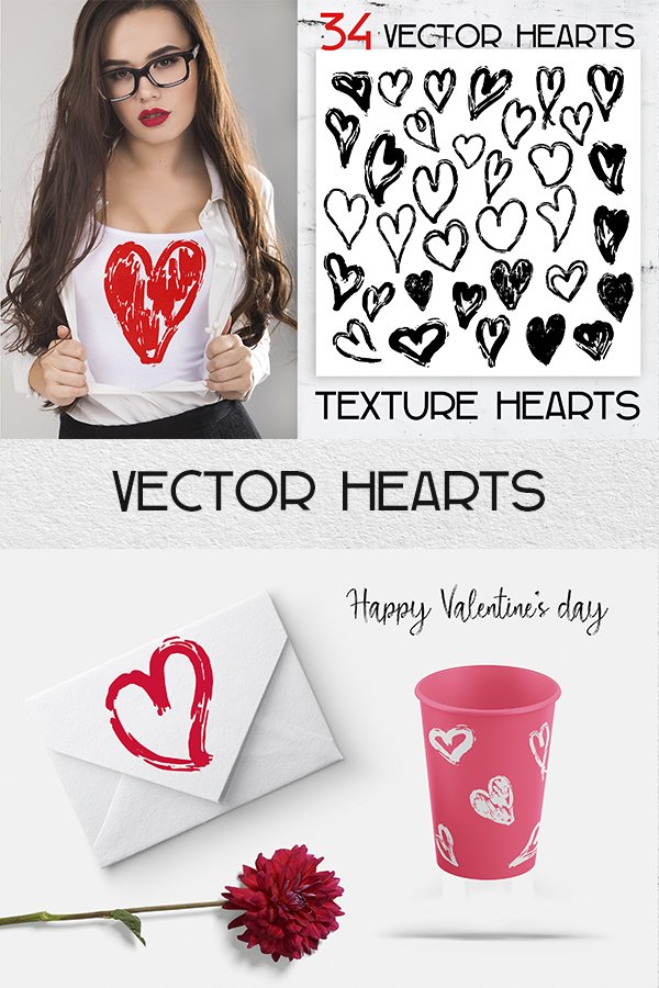Vector Texture Hearts bundle Ai, EPS, PNG clipart (1128658)