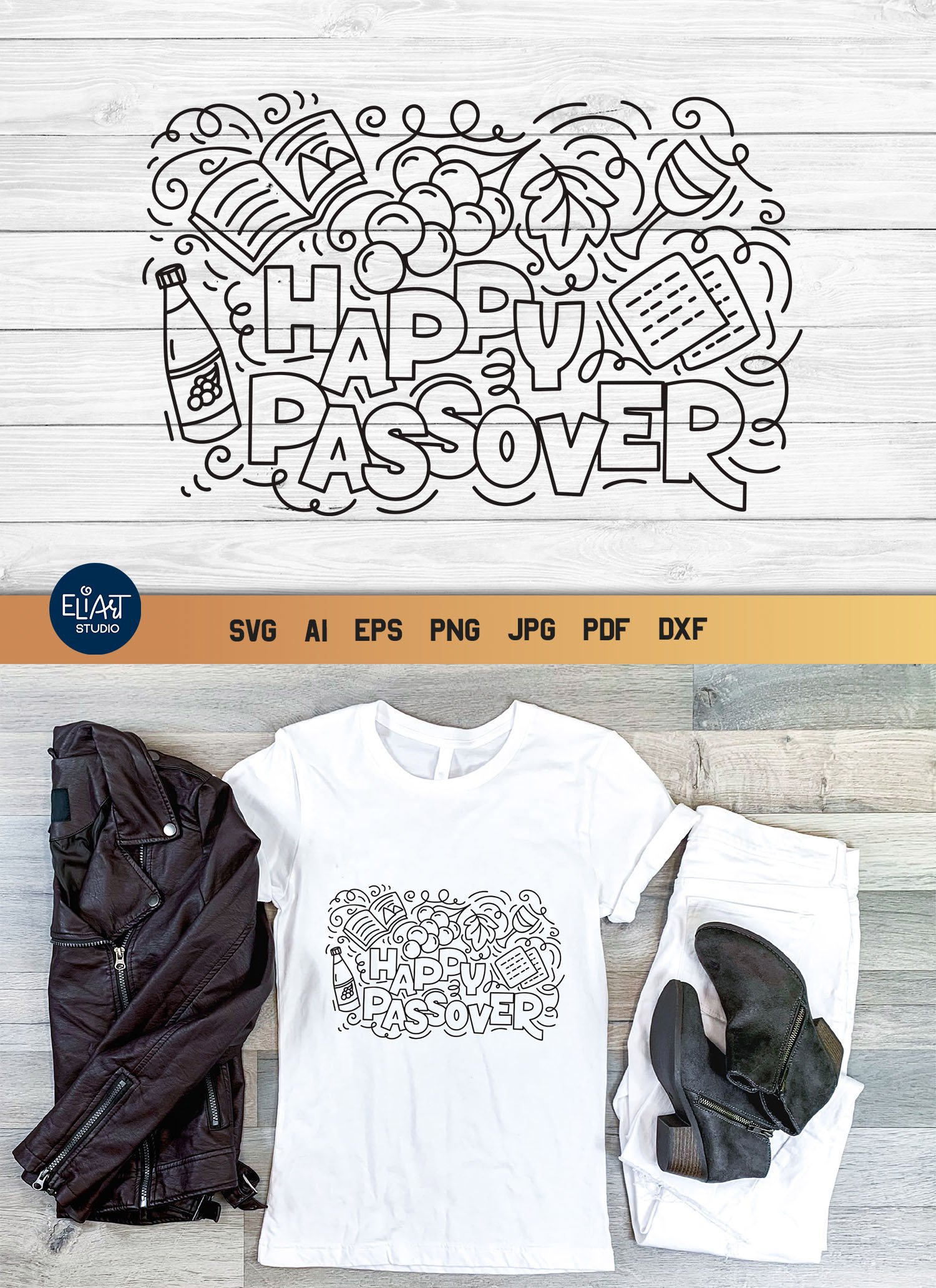 Passover SVG |Happy Passover Design with Haggadah and Matzos