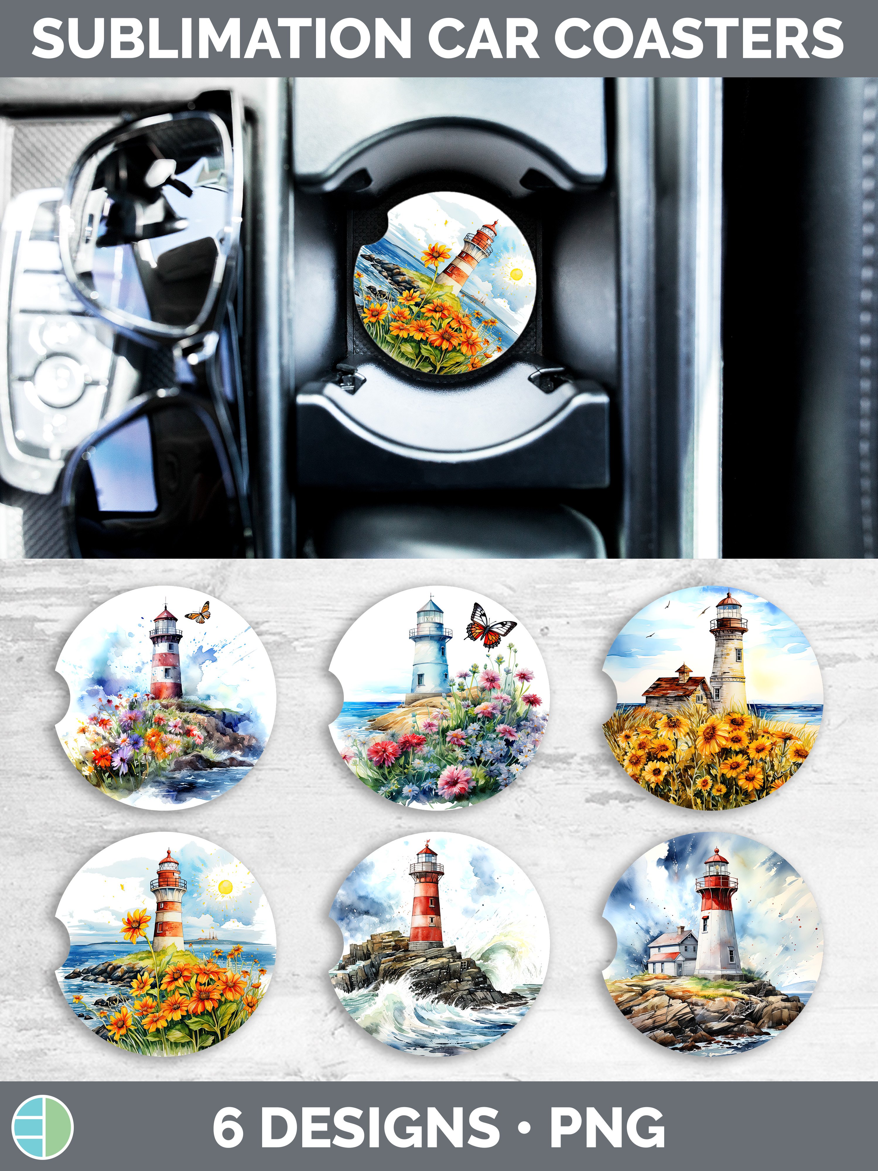 Pretty Lighthouse Car Coaster | Bundle Coaster Designs
