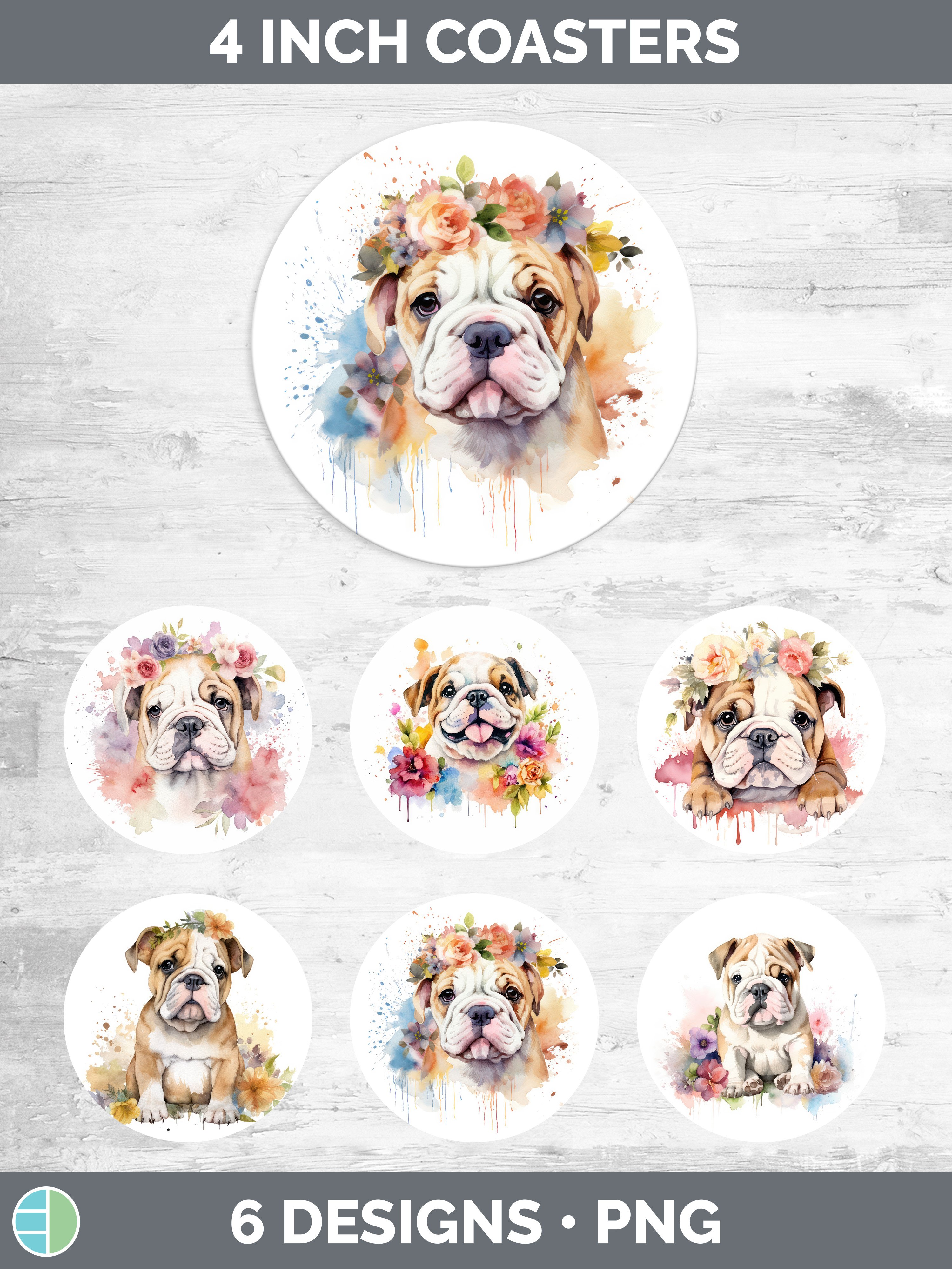 Watercolor Bulldog Dog Round Coaster | Sublimation Coaster D