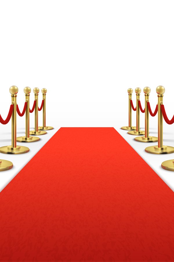 Red carpet for celebrity with gold rope barrier. Success, pr