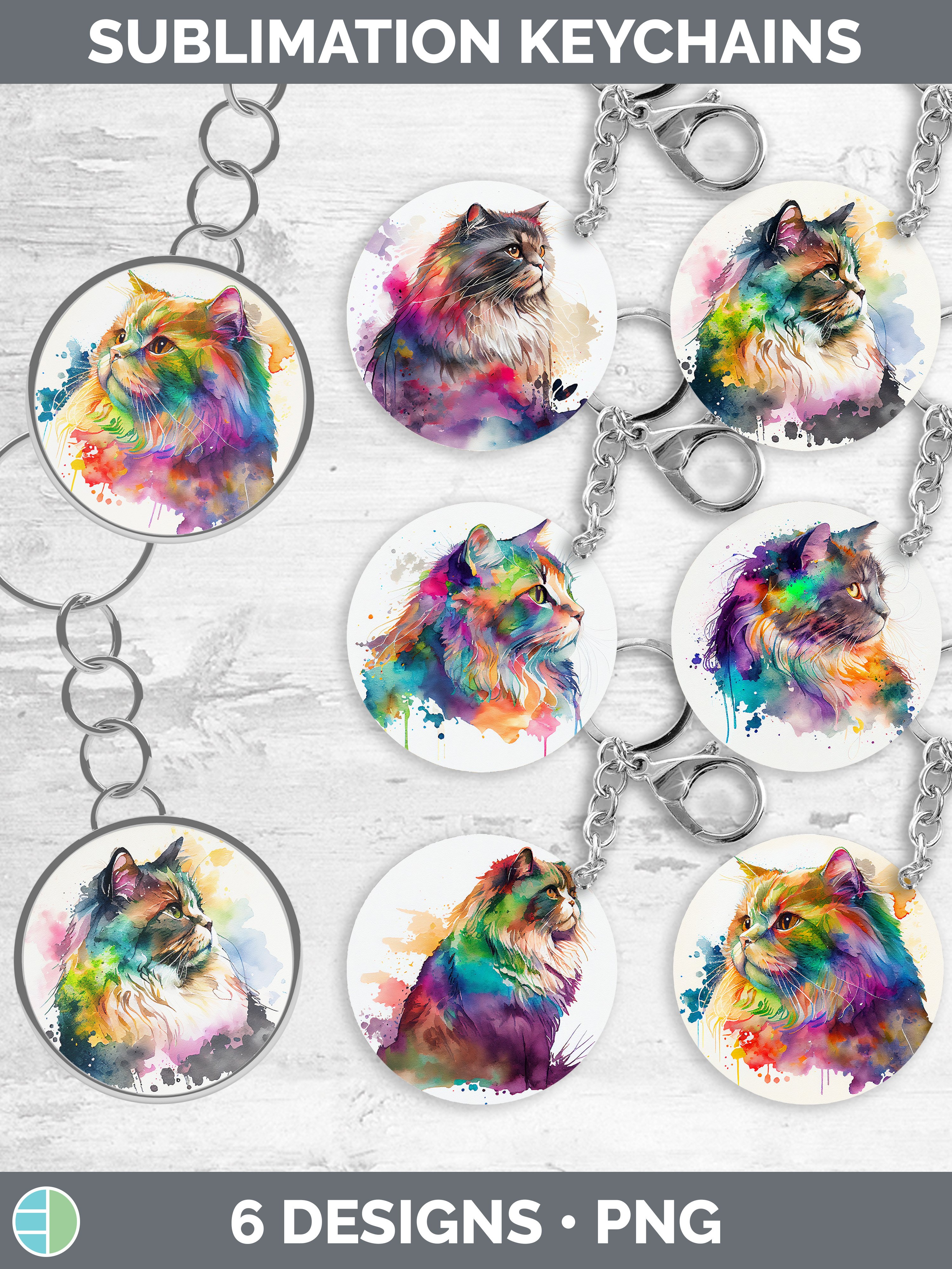 Rainbow Maine Coon Cat Keychain Bundle | Keyring Sublimation