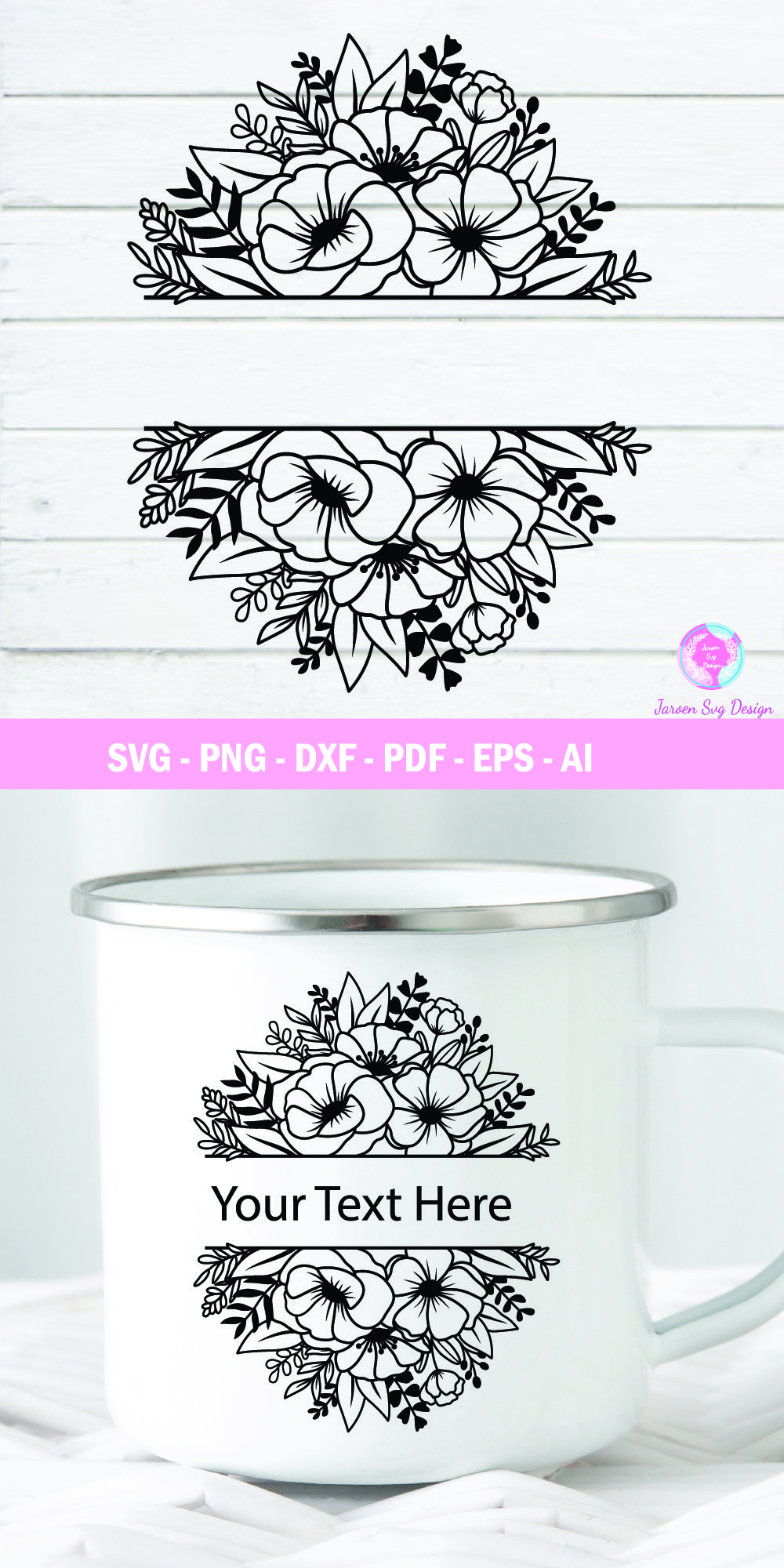 Floral Split Monogram SVG, Flower Svg.