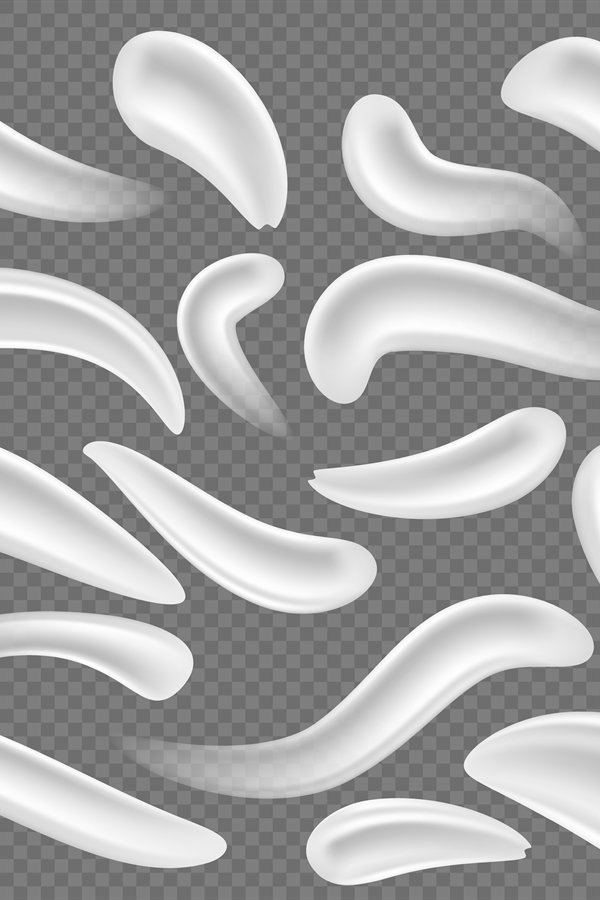 Cosmetic white body cream smears. Gel splashes, foam drops,