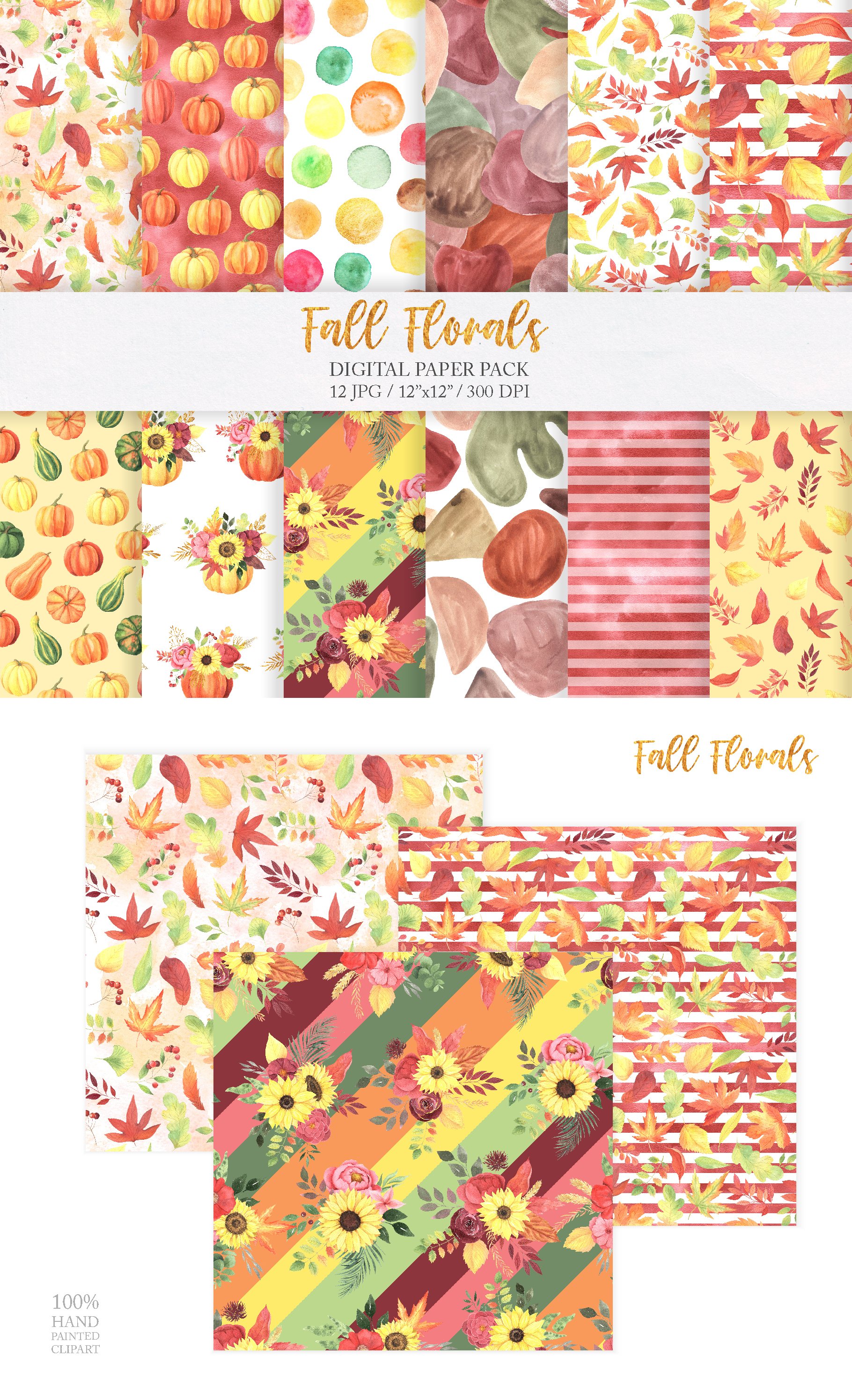 Watercolor Fall Autumn Digital Papers