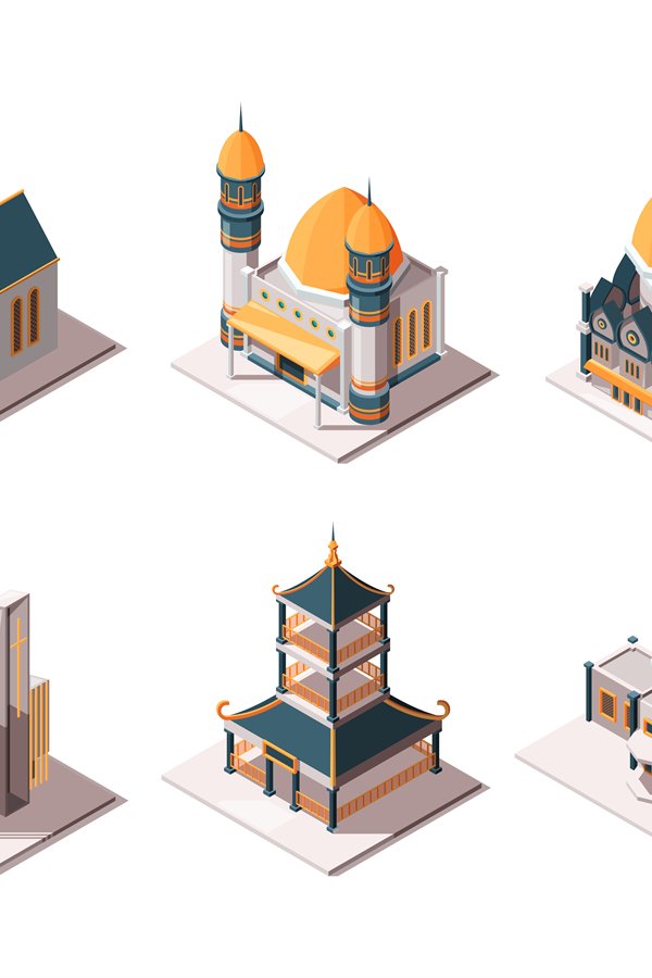 Religion buildings. Islamic mosque arabic architectural obje