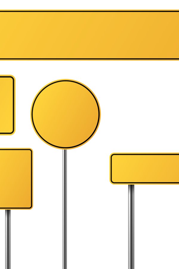 Realistic yellow road sign. Isolated signal tables. Blank st