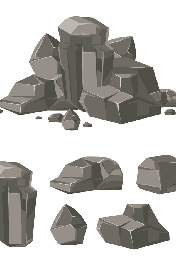 Cartoon rock boulder stone vector set
