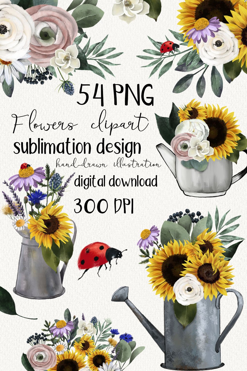 Flowers clipart. Sublimation designs. Garden PNG
