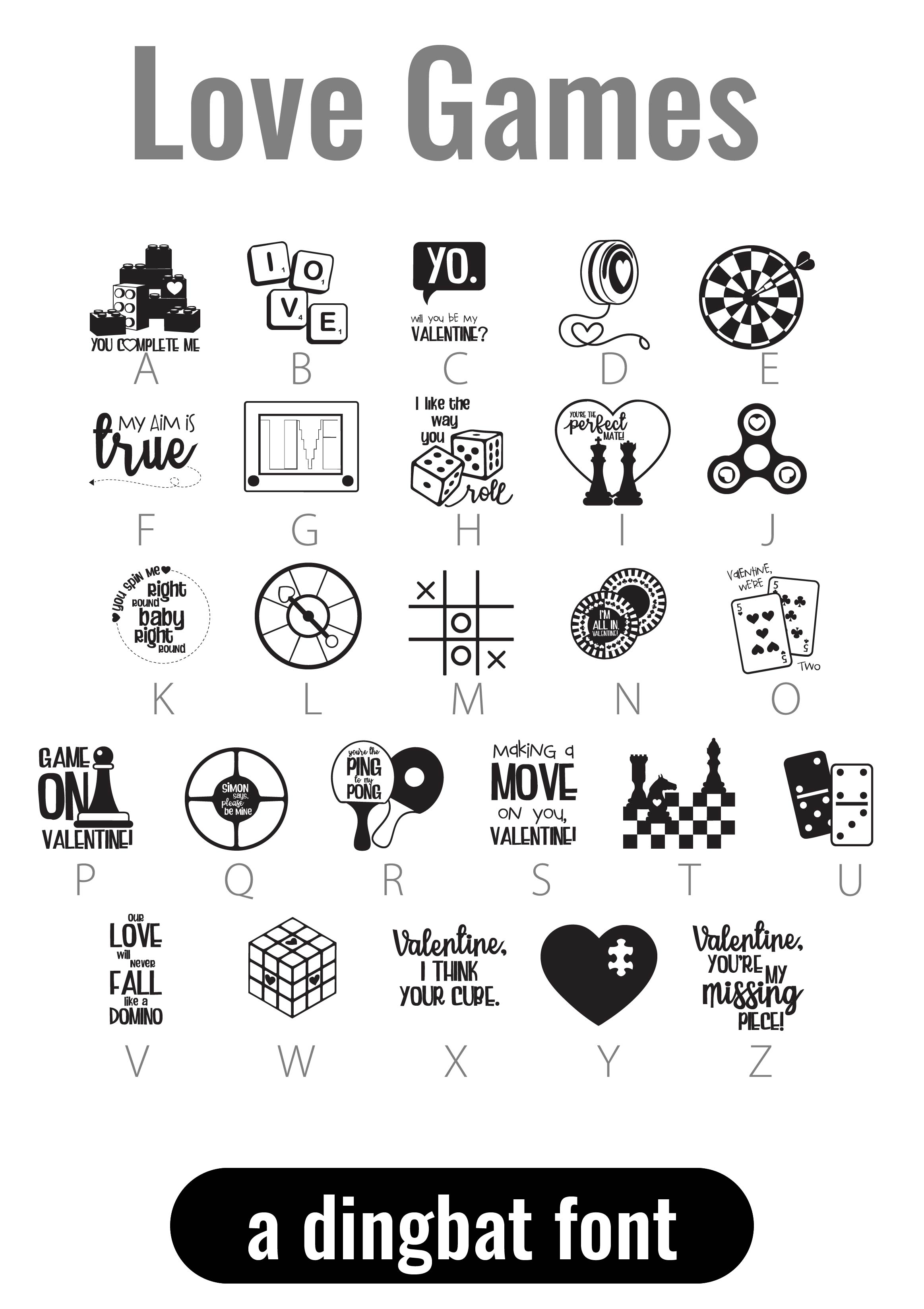 Two Valentine Dingbat Fonts with 52 creative images