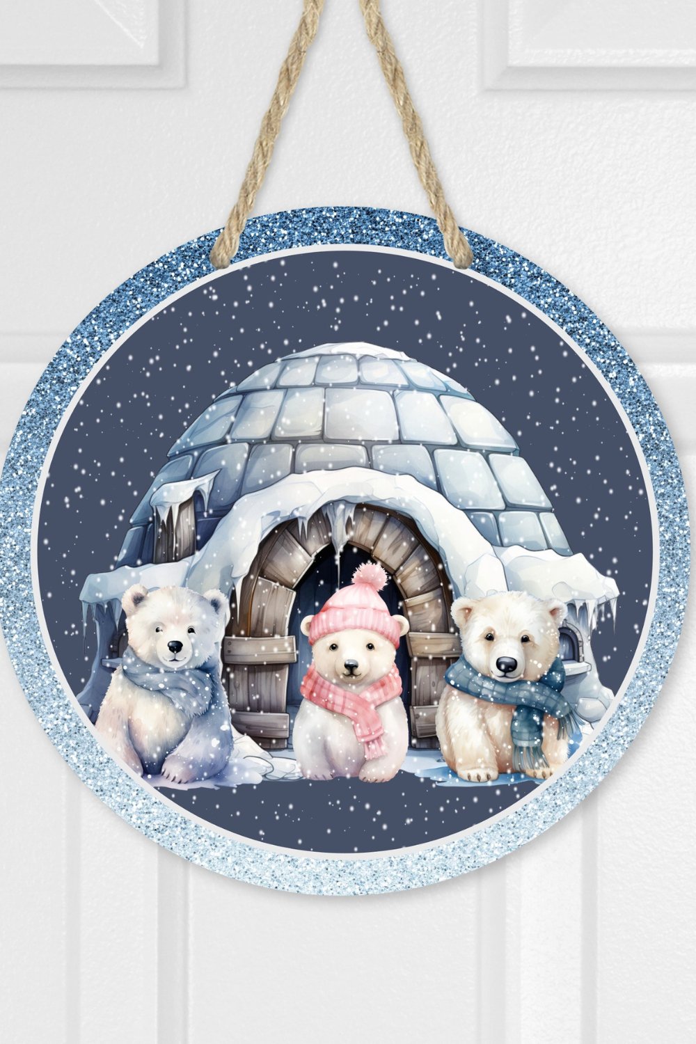Igloo and Polar Bear Winter Wreath Sign, Sublimation PNG