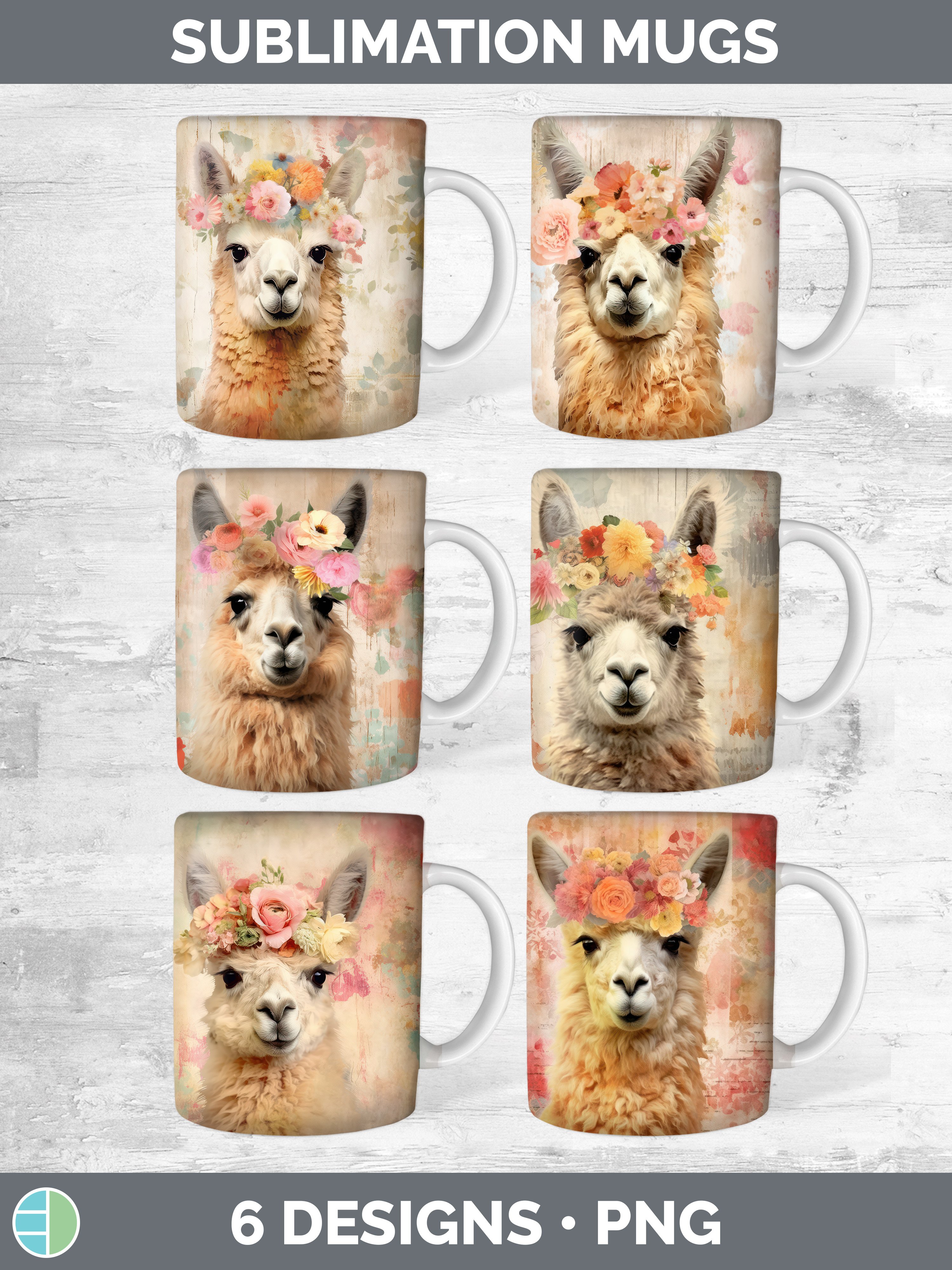 Vintage Alpaca Mug Wrap | Sublimation Coffee Cup Designs Bun