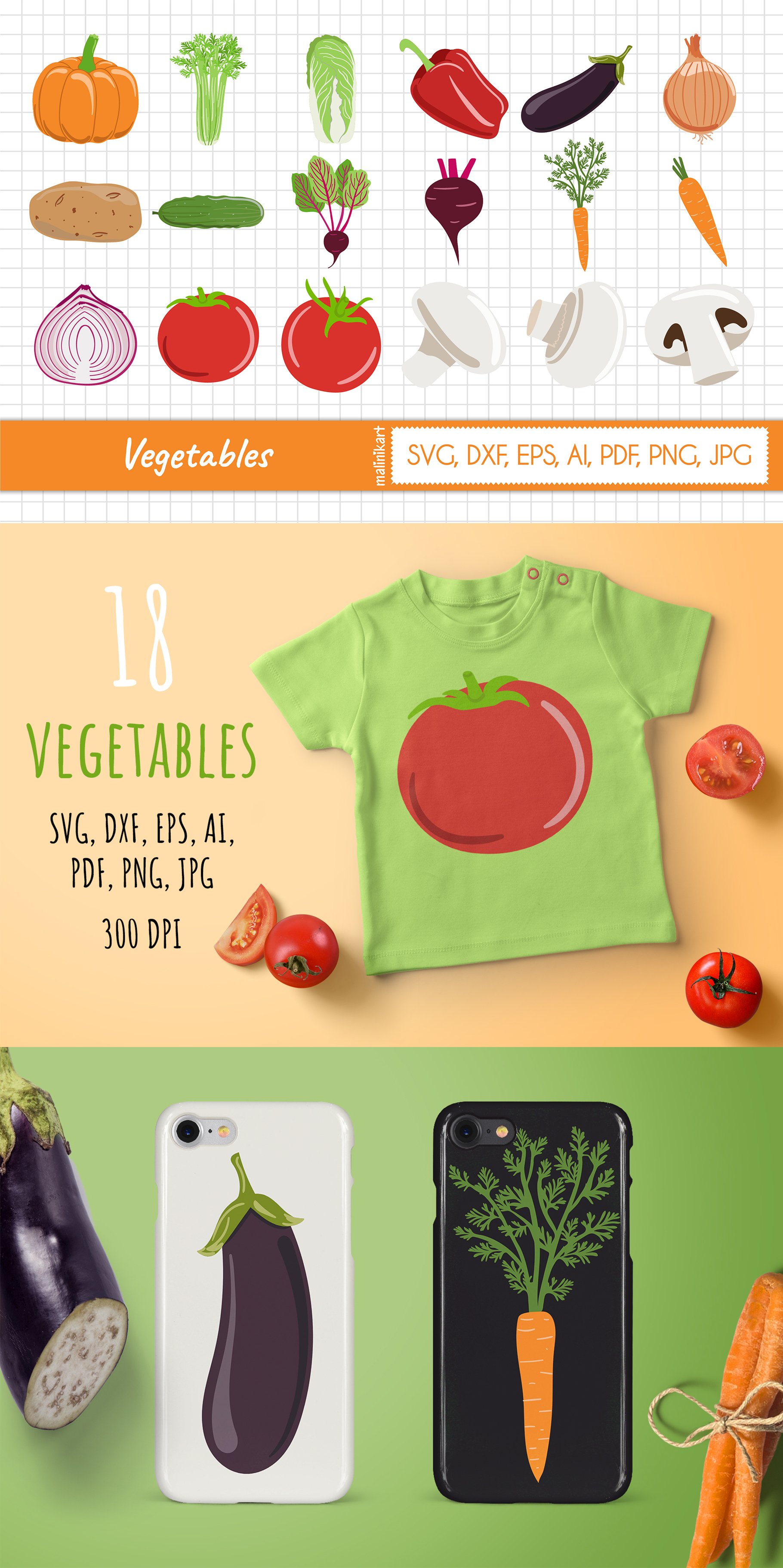Vegetables SVG Bundle, vector clipart (1372281)
