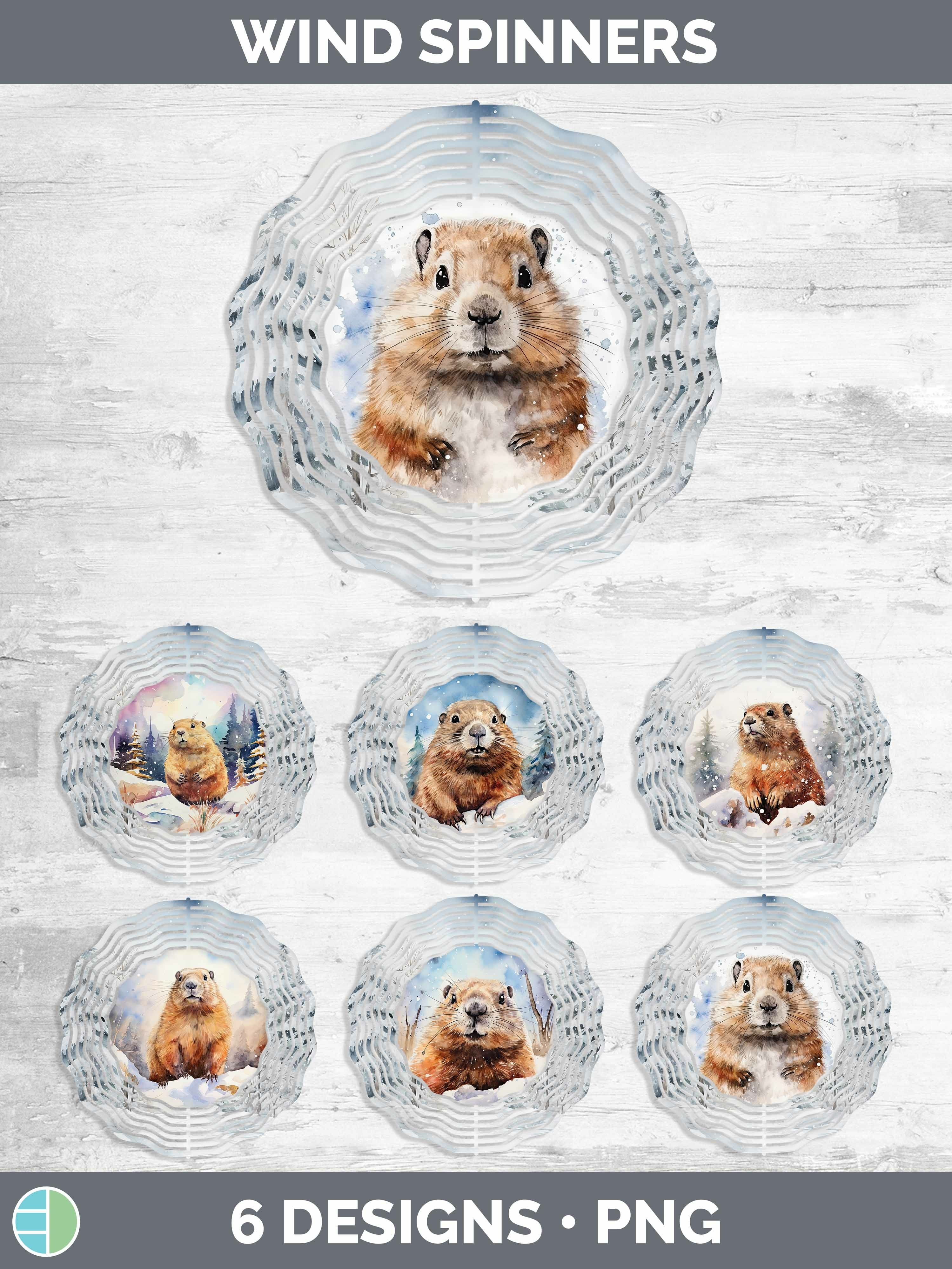 Watercolor Groundhog Wind Spinner | Bundle Spinner Designs