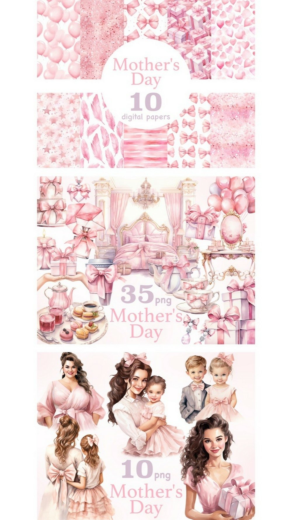 Mother's Day Clipart Set | Children Illustration PNG Bundle