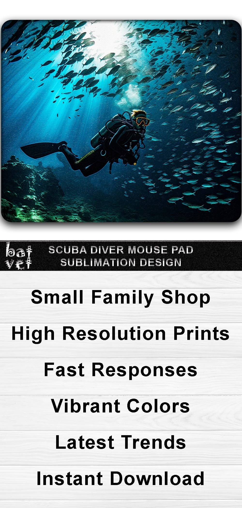 Scuba Diver Mouse Pad Sublimation Ocean Print Design PNG